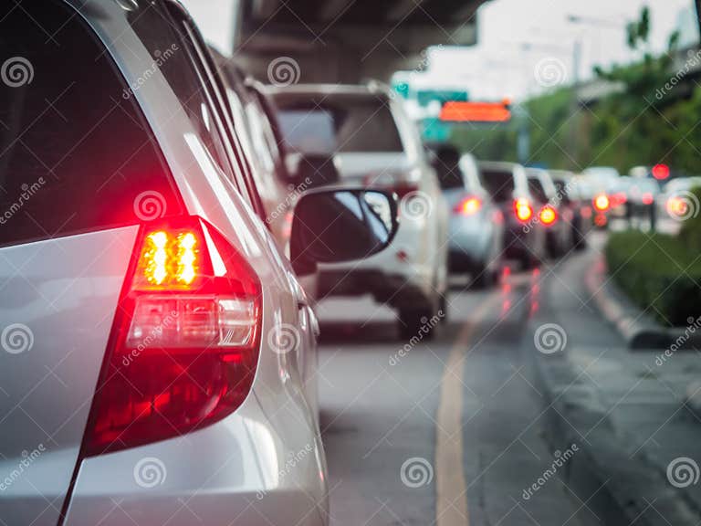 Car Queue in the Bad Traffic Road Stock Image - Image of lane, street ...