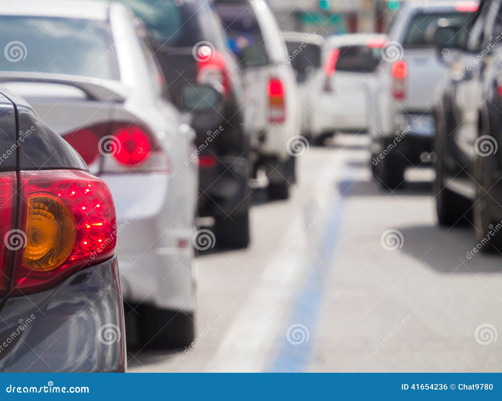 Car Queue in the Bad Traffic Road Stock Photo - Image of waiting, city ...