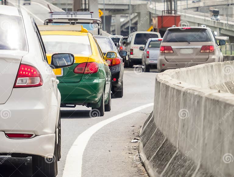 Car Queue in the Bad Traffic Road Stock Photo - Image of lane, street ...