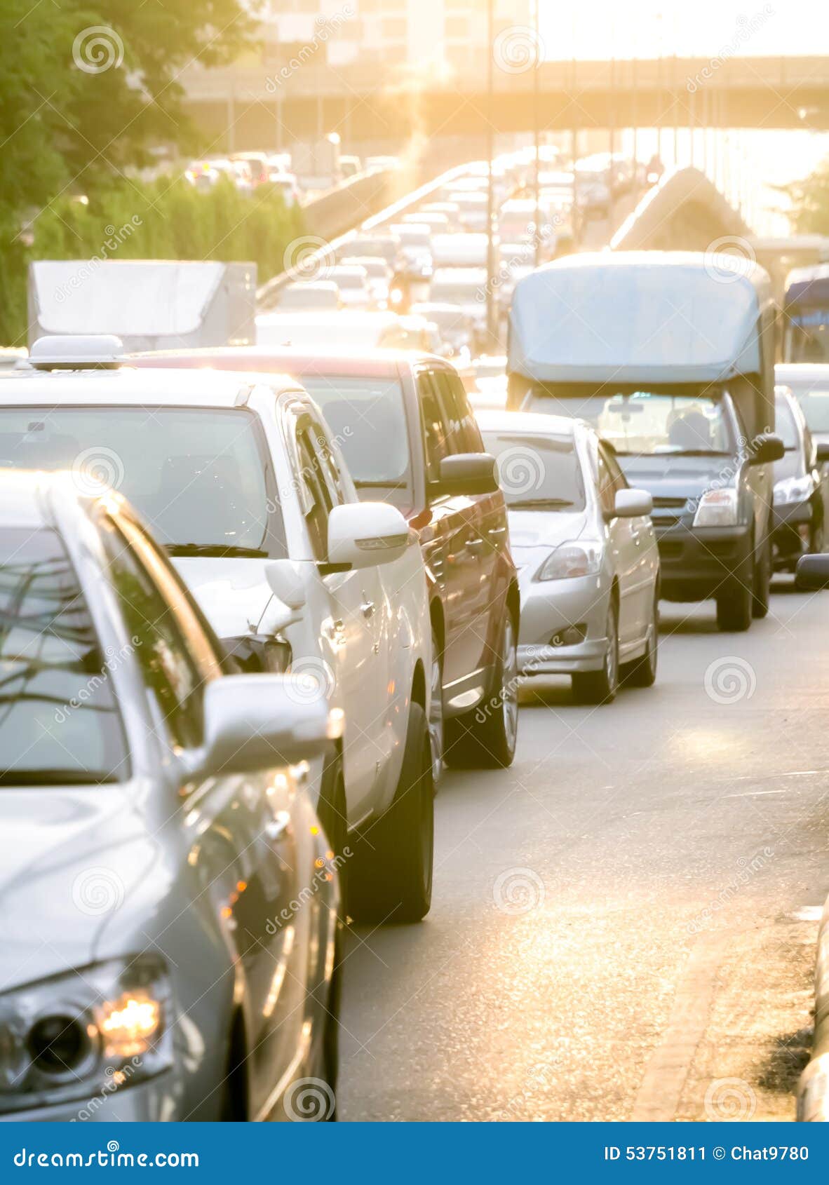 Car Queue in the Bad Traffic Road in the Very Hot Weather Day Stock ...