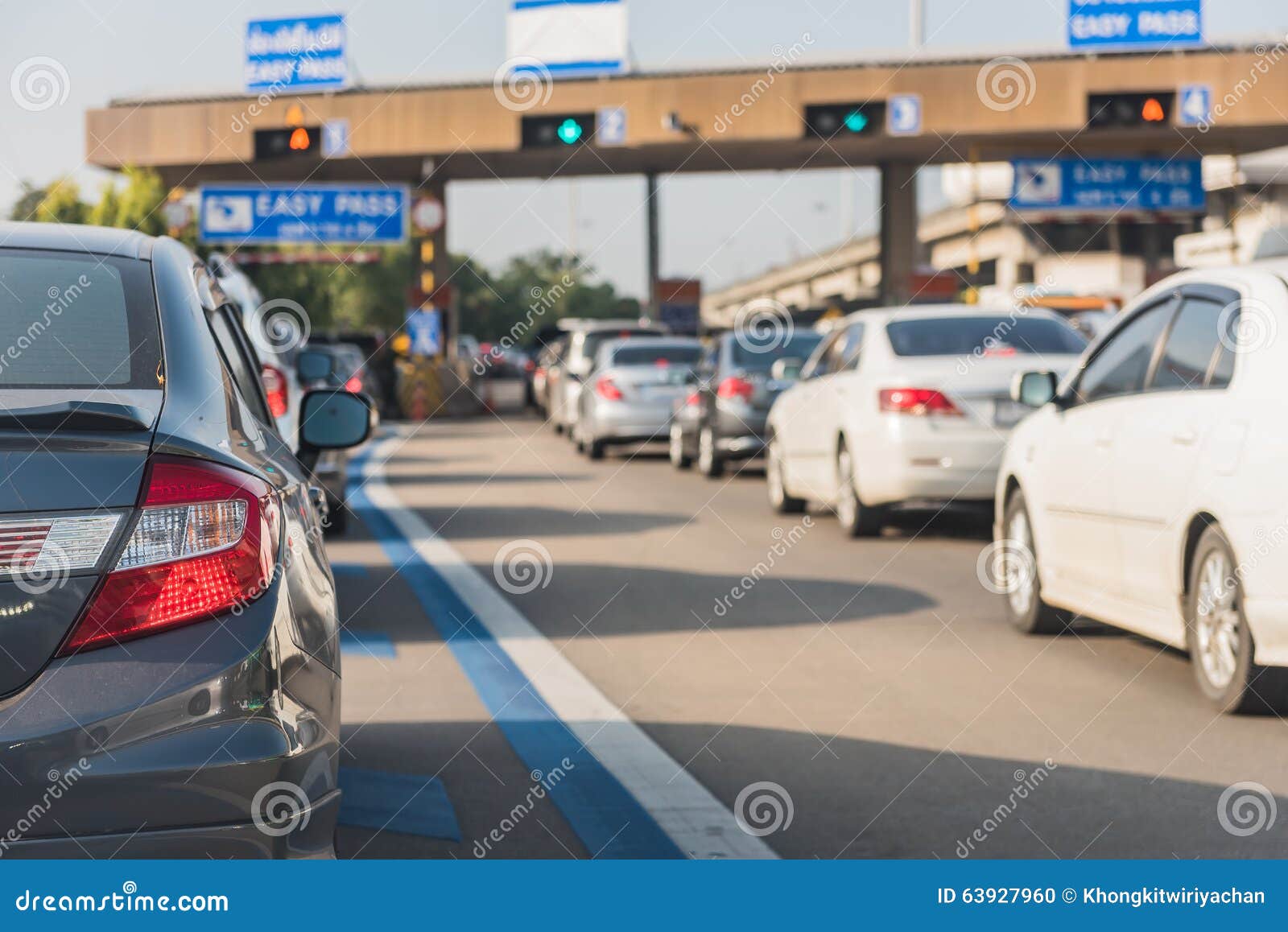 Car Queue in Front of Express Way Gate Stock Photo - Image of driving ...