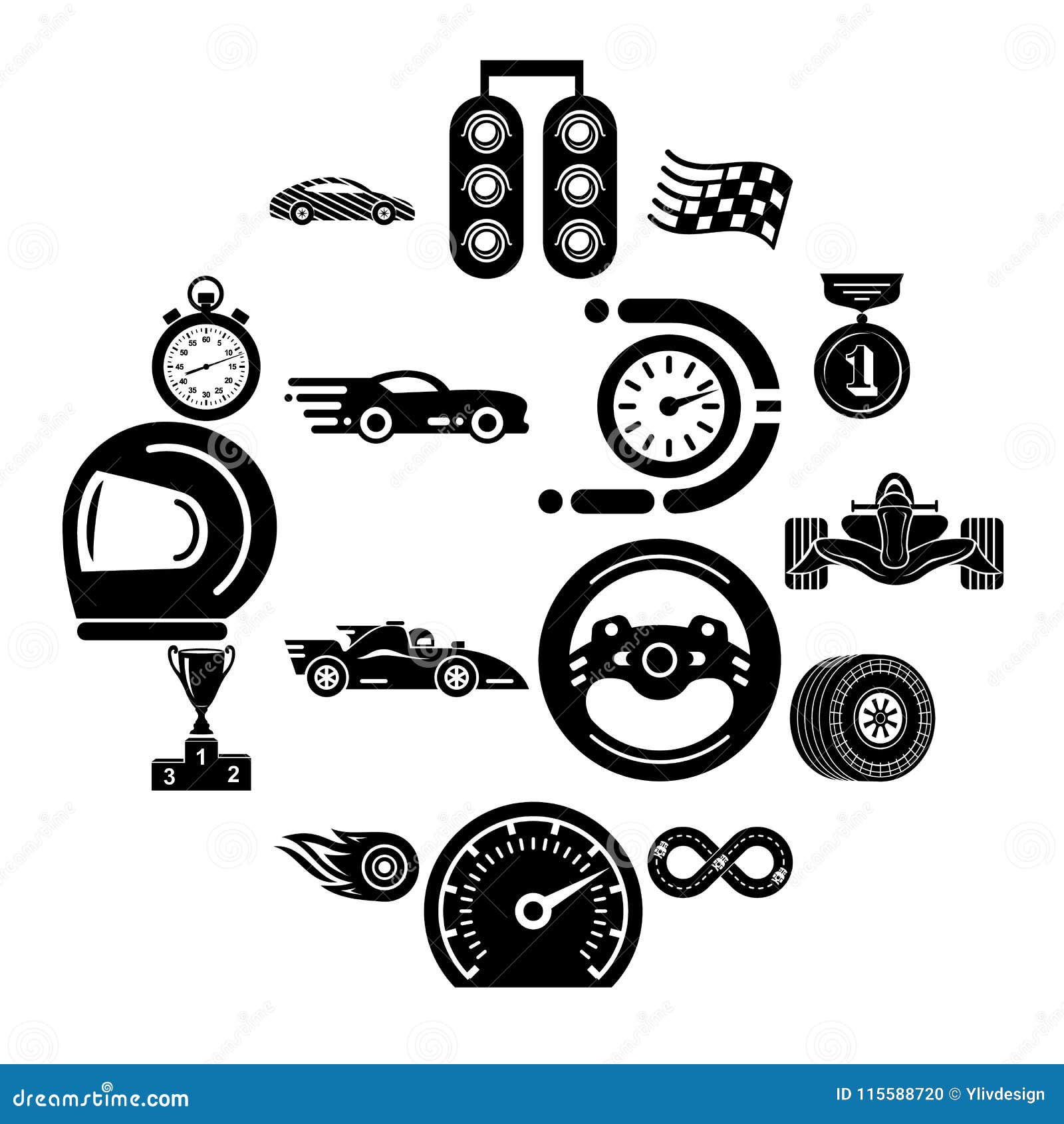 Car Race Icons Set, Simple Style Stock Vector - Illustration of speed ...