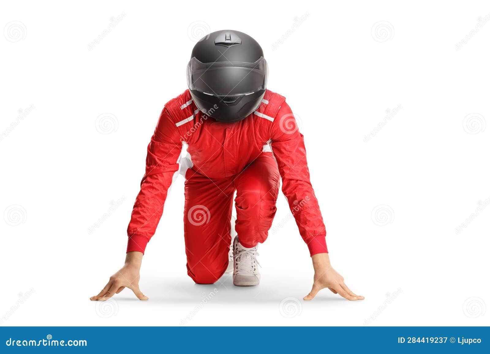 Car Racer with a Helmet in a Start Running Position Stock Image - Image ...