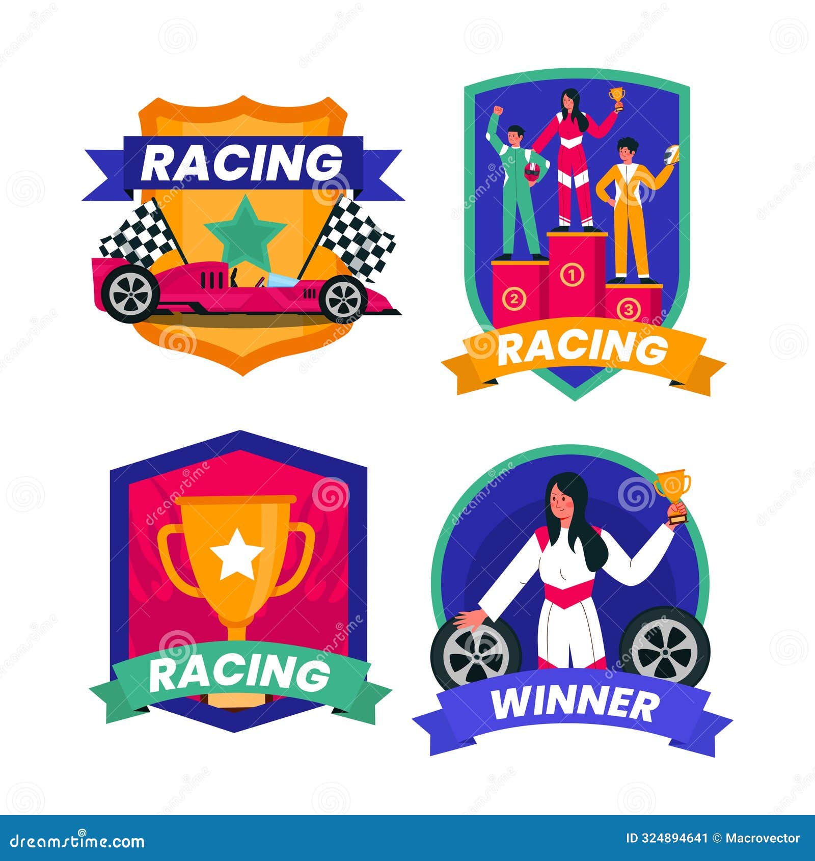 Car racing badges set stock illustration. Illustration of emblem ...