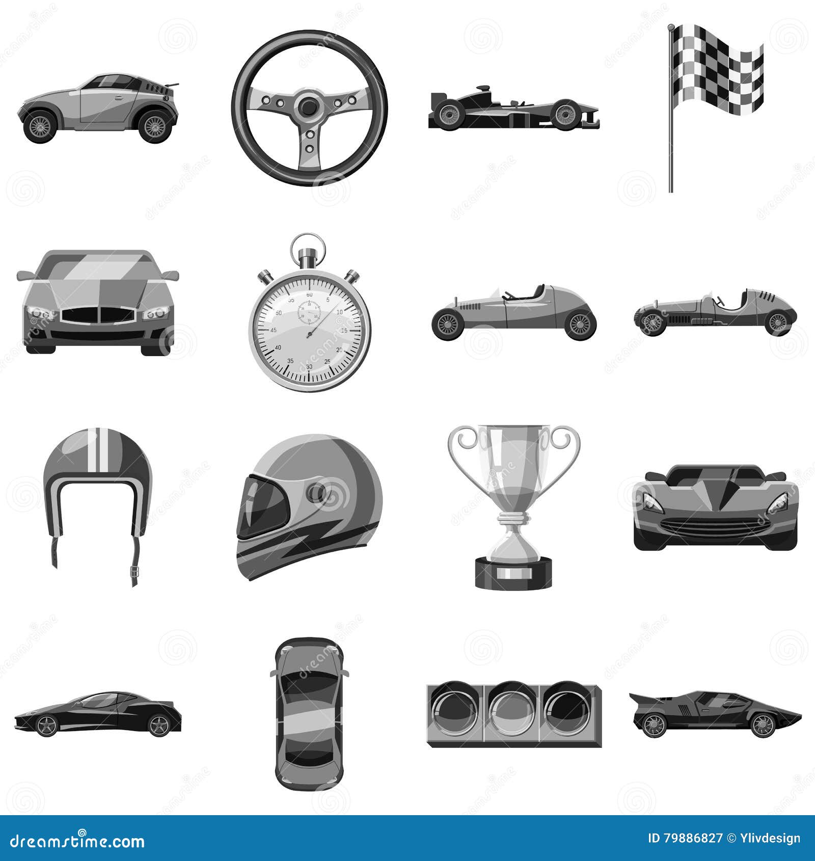 Car Racing Icons Set, Gray Monochrome Style Stock Vector - Illustration ...