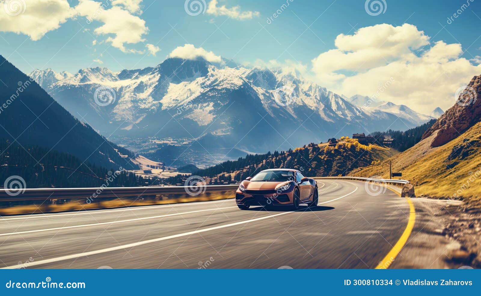A Car Racing Track Enveloping Beautiful Mountain Peaks Stock ...