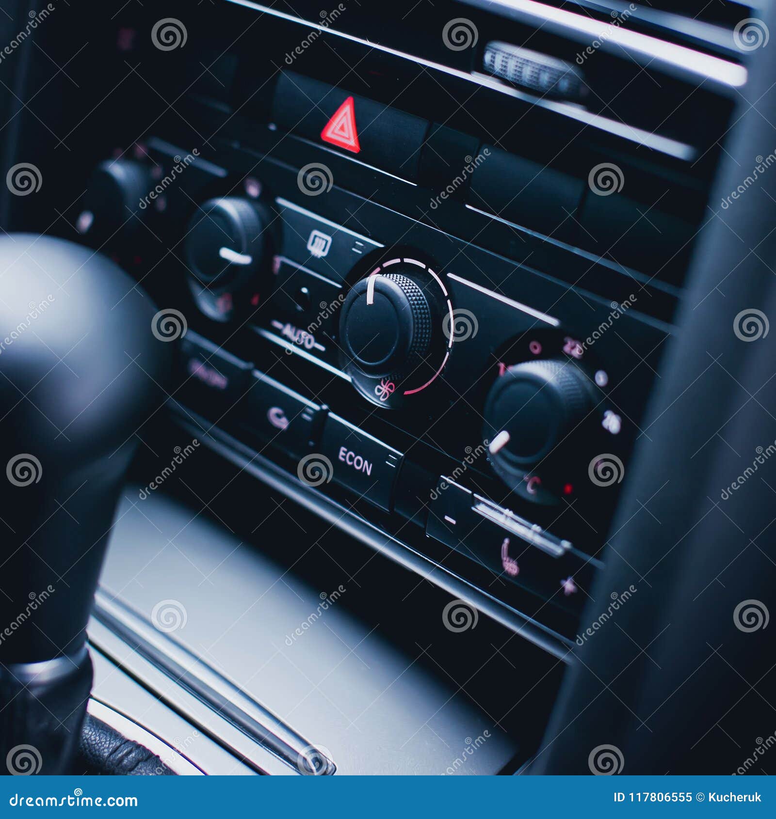 Button on Dashboard in Modern Car Panel. Stock Image - Image of music ...