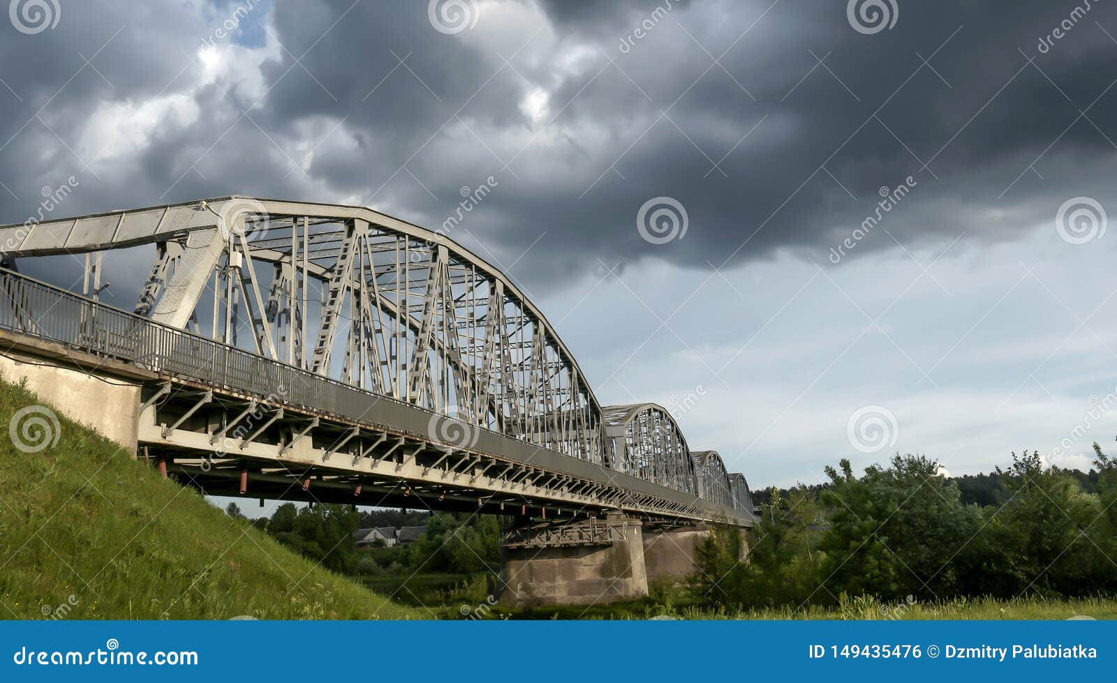 Car and Railway Bridge Over the River Stock Photo - Image of carriage ...
