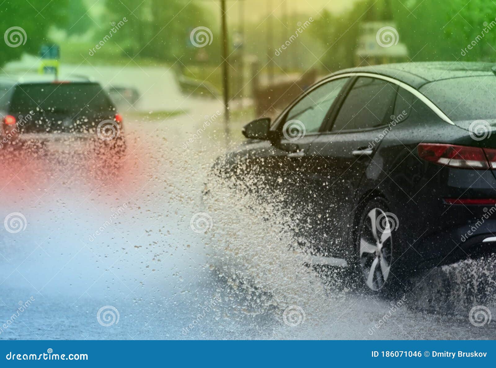Car Rain Puddle Splashing Water Stock Photo - Image of drop, road ...