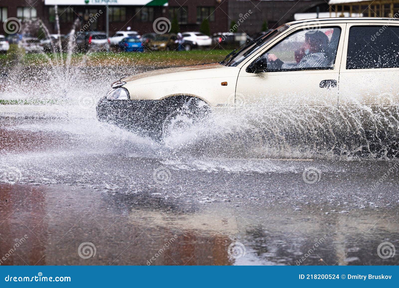 Car Rain Puddle Splashing Water Stock Photo - Image of automobile, auto ...