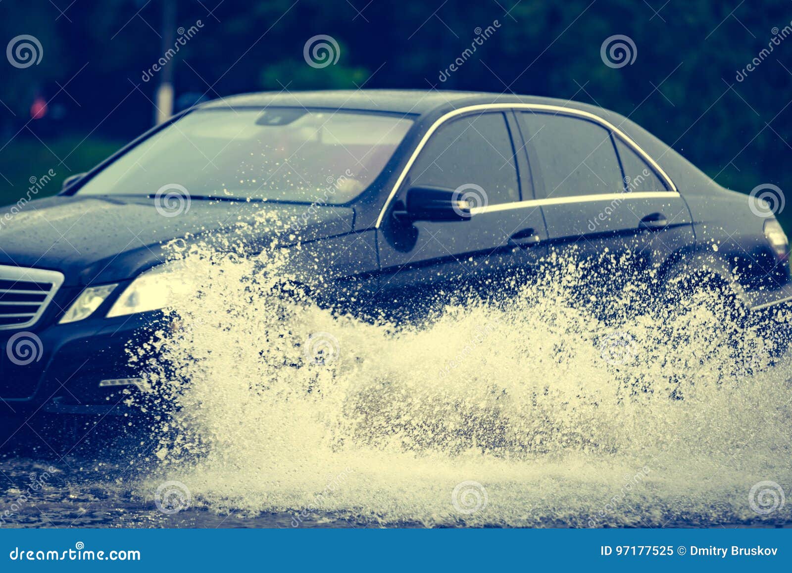 Car Rain Puddle Splashing Water Stock Image - Image of driving, machine ...
