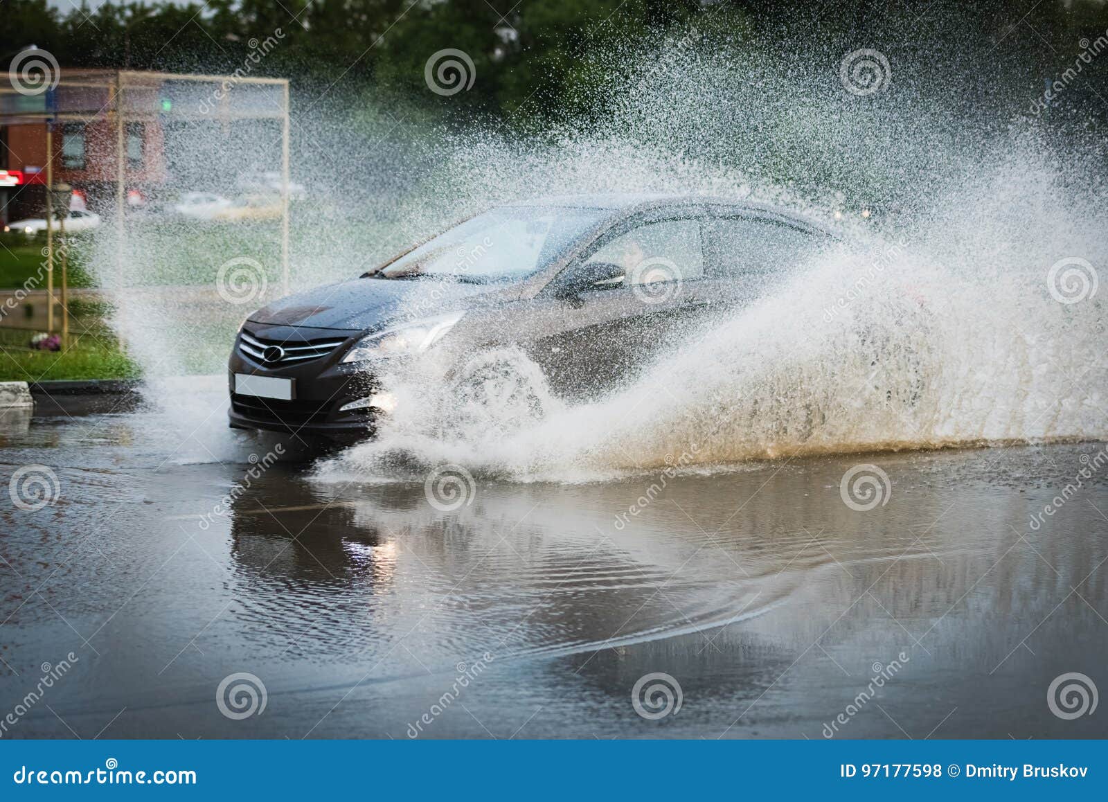 Car Rain Puddle Splashing Water Stock Photo - Image of flooded, flowing ...