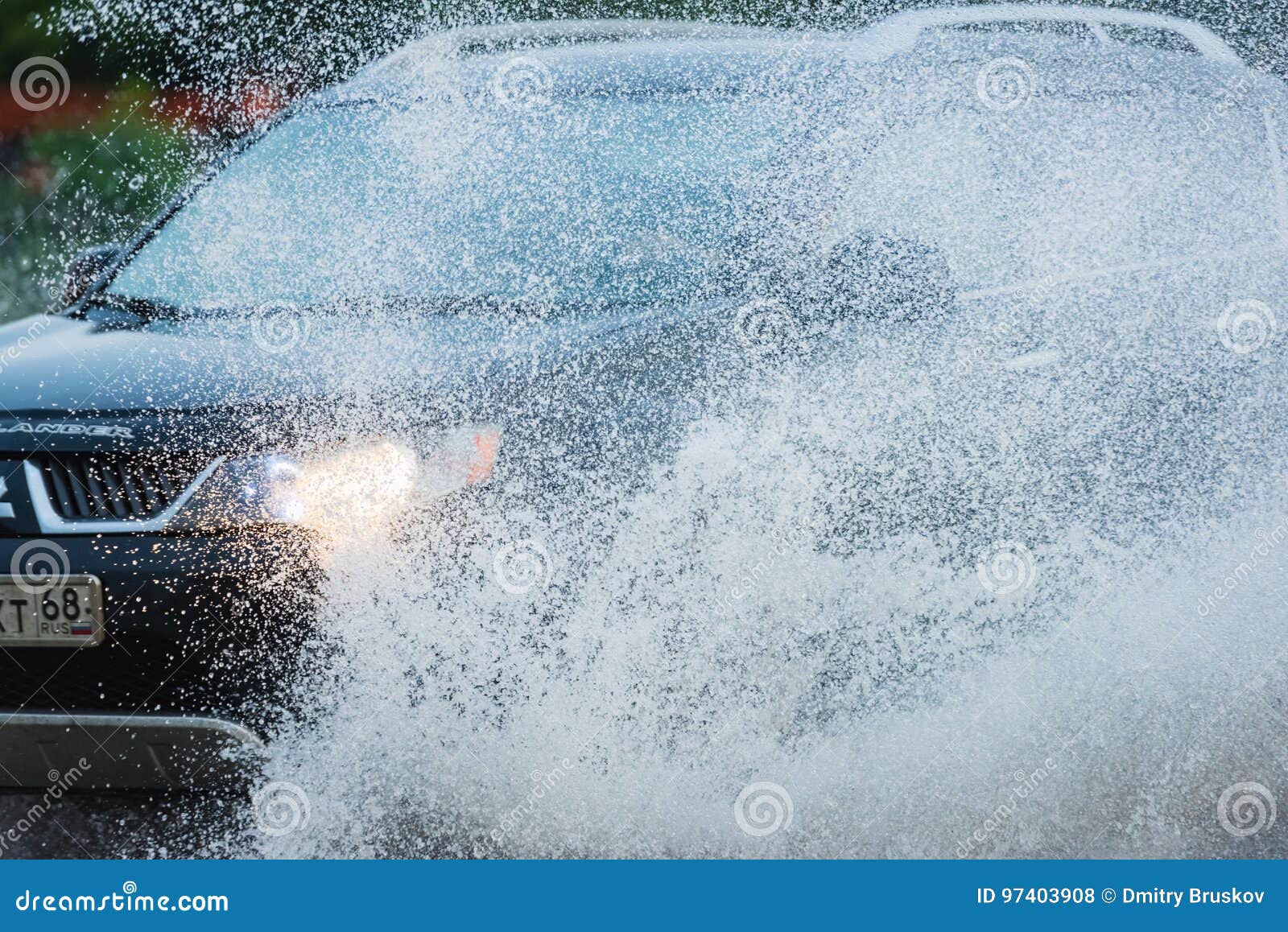 Car Rain Puddle Splashing Water Editorial Stock Photo - Image of spray ...