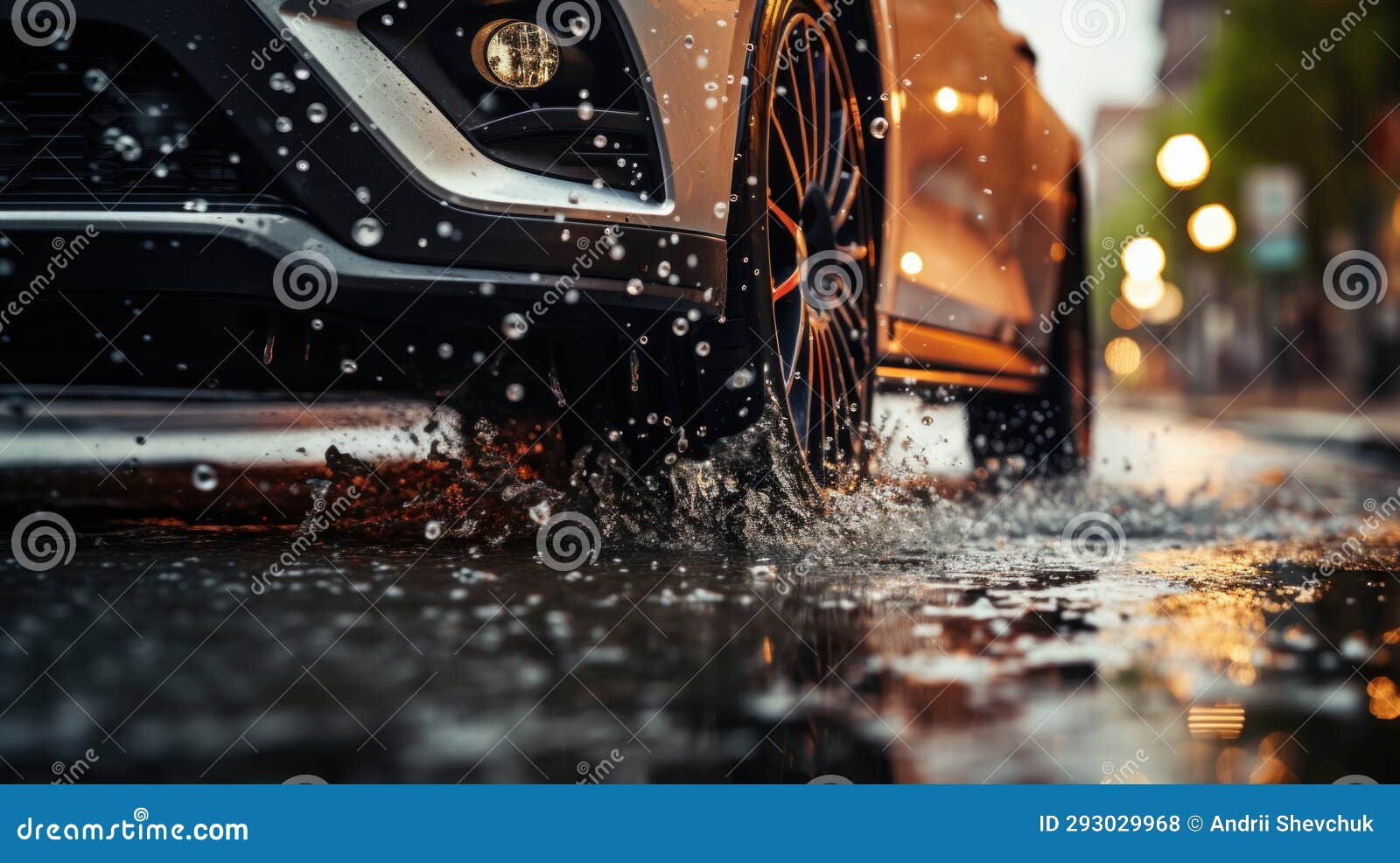 Car in the Rain with Water Splashes on the Road Stock Illustration ...