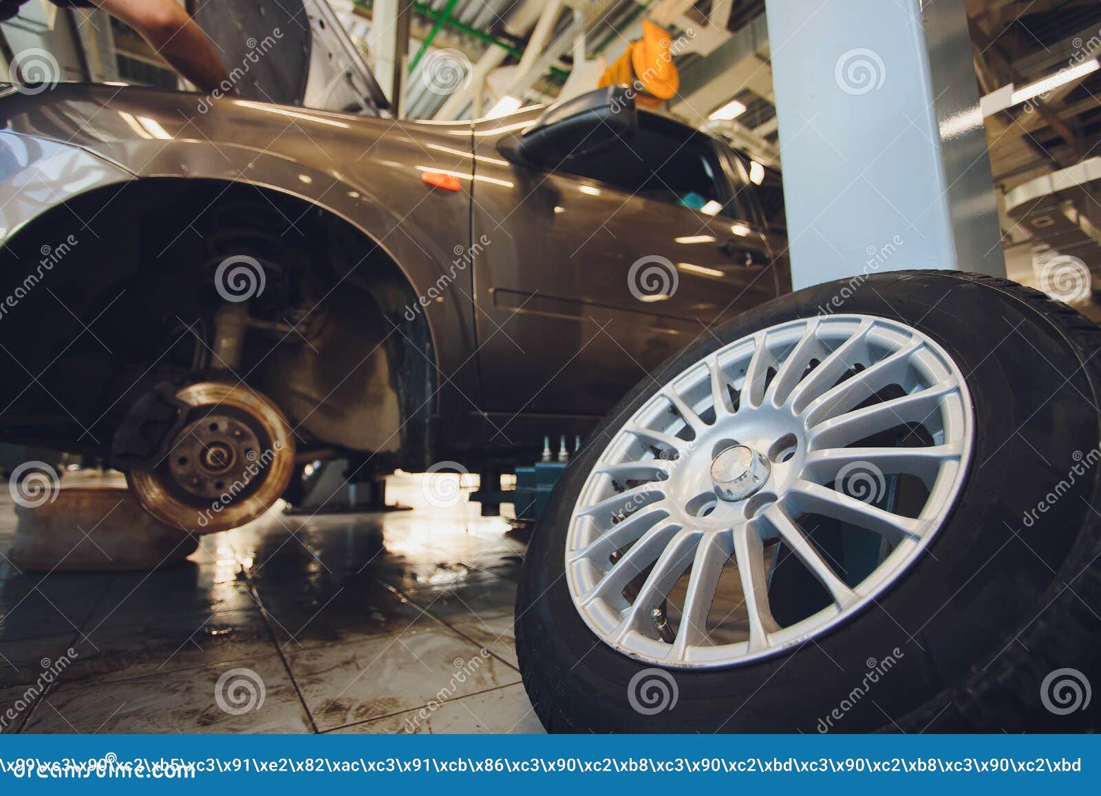 Car Raised on Car Lift in Autoservice. Stock Photo - Image of avtomir ...