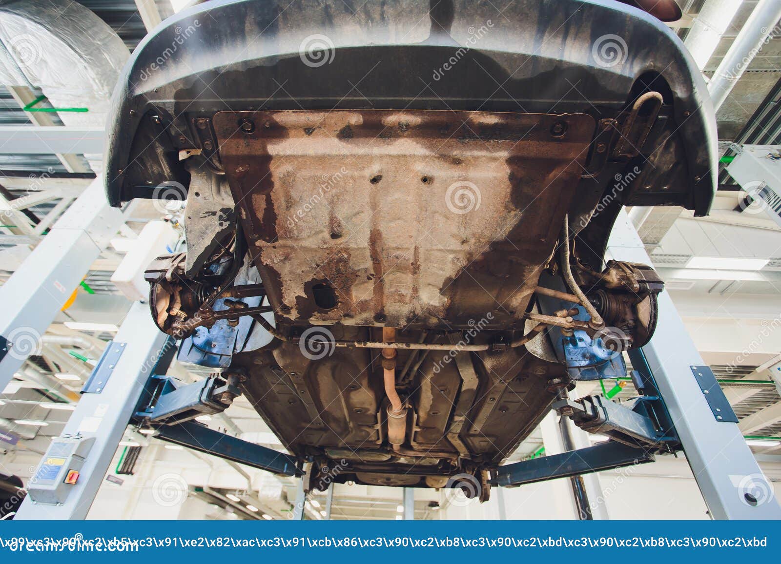 Car Raised on Car Lift in Autoservice. Stock Image - Image of auto ...