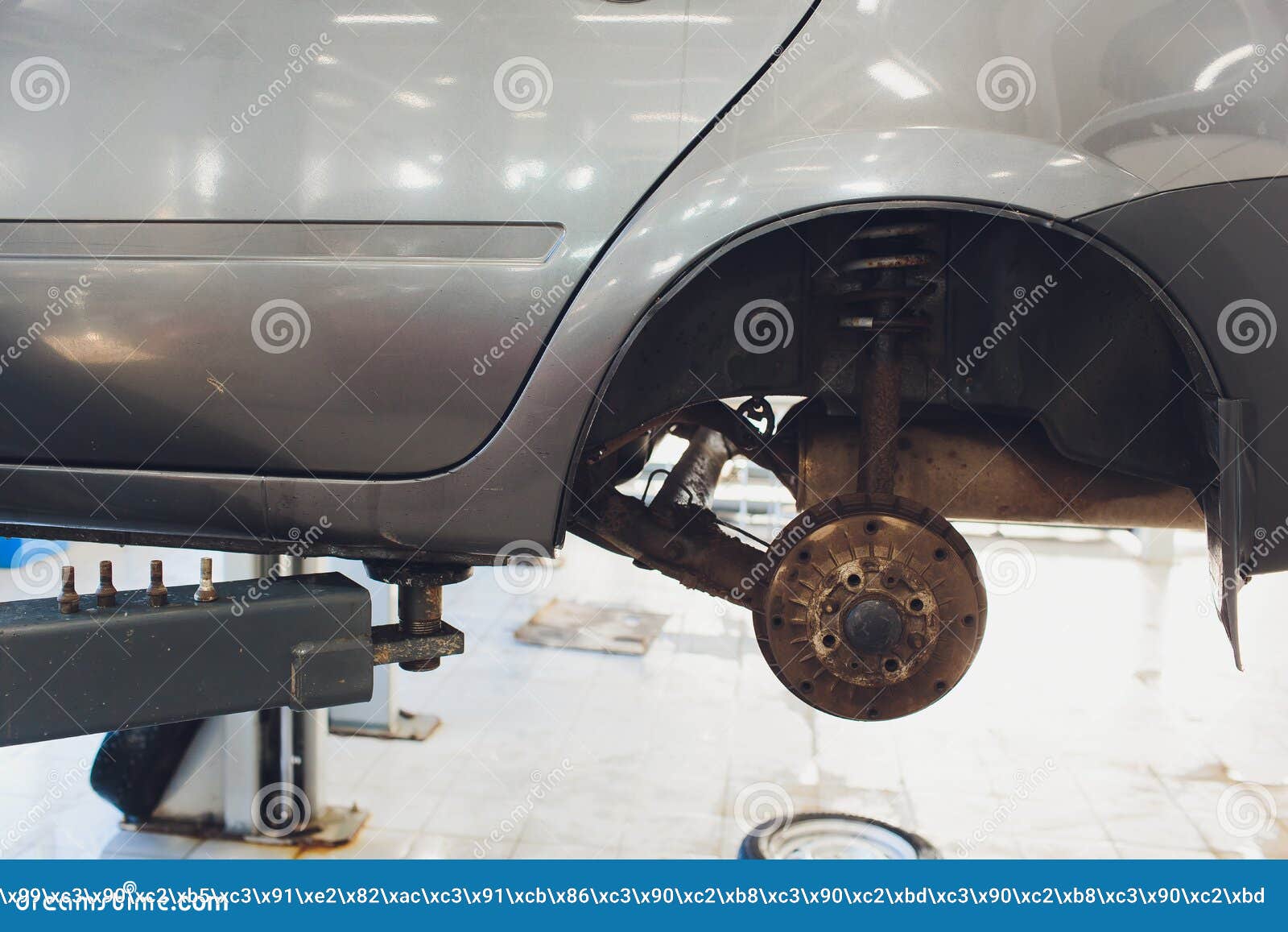 Car Raised on Car Lift in Autoservice. Stock Image - Image of machine ...