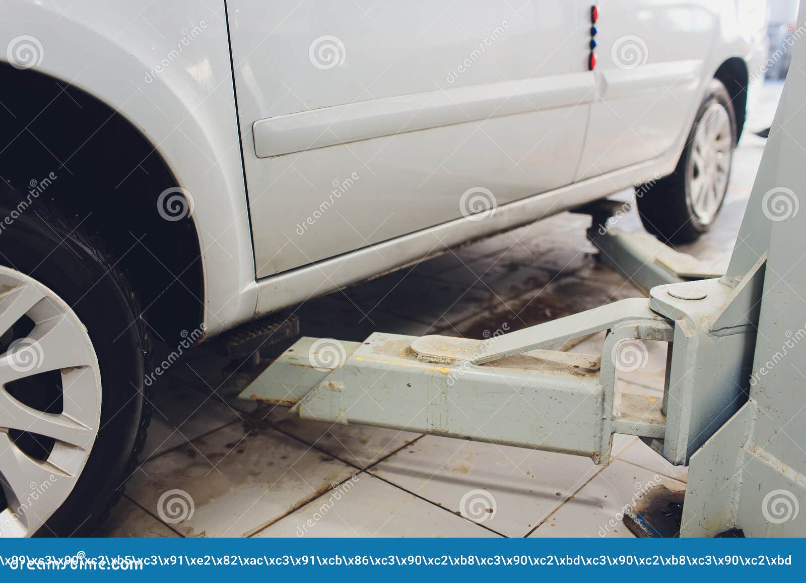 Car Raised on Car Lift in Autoservice Stock Image - Image of industry ...