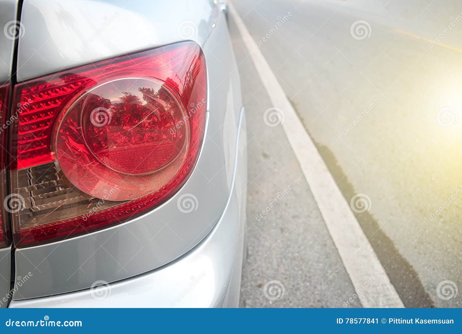 Car Rear Lamp with Sun Light Stock Image - Image of light, road: 78577841