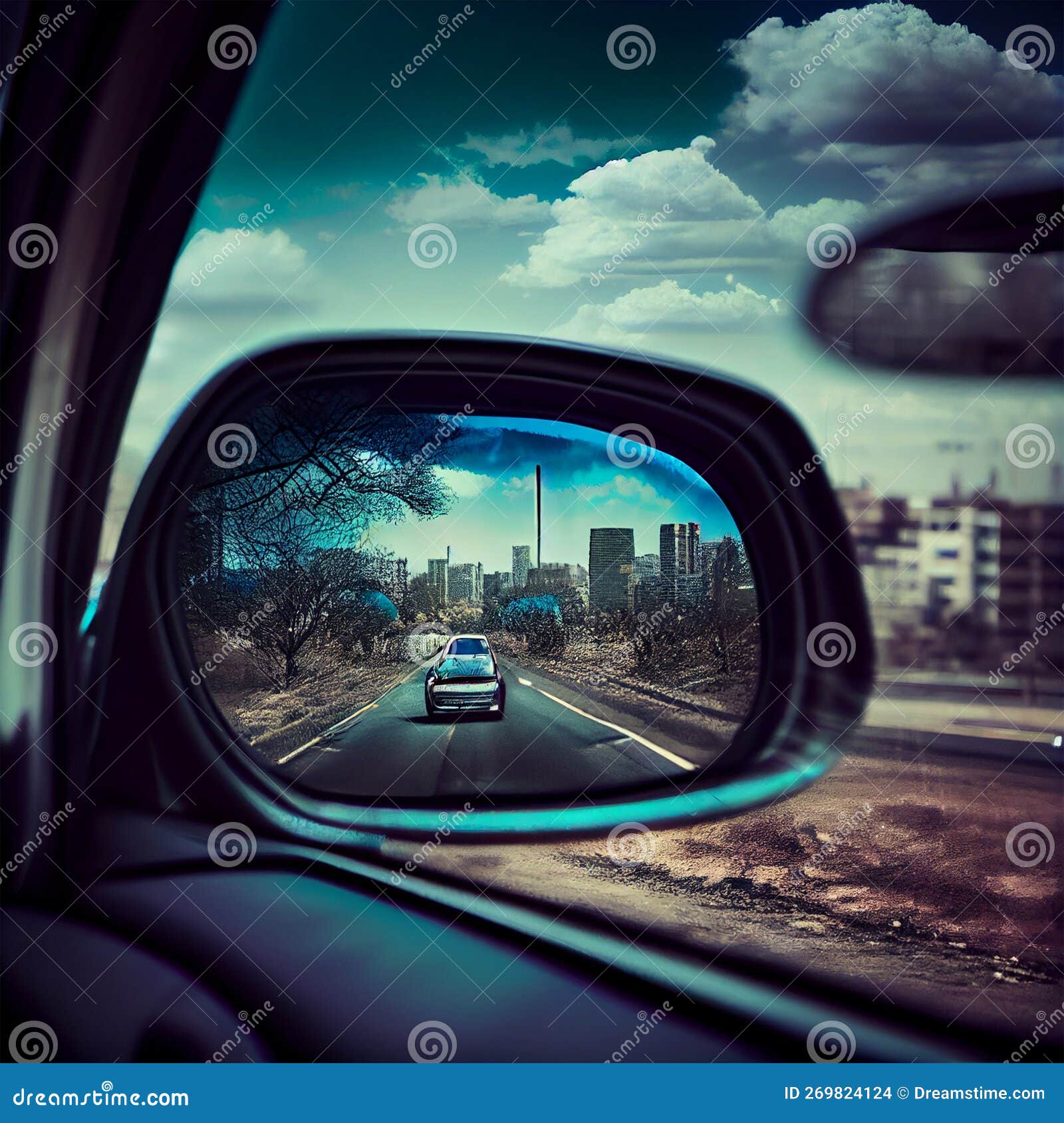 Car Rearview Mirror with City Road Reflection - AI Generated Image ...