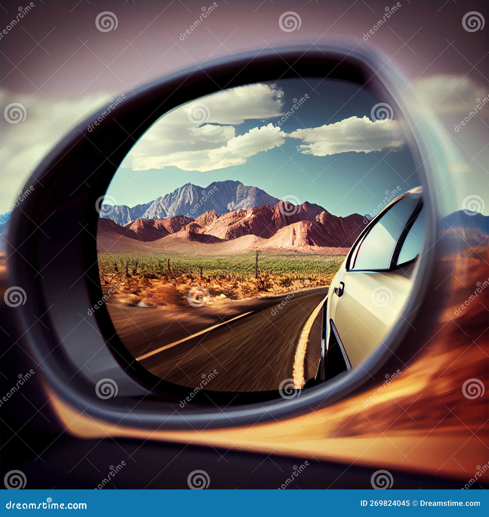 Car Rearview Mirror with Nature Reflection - AI Generated Image Stock ...