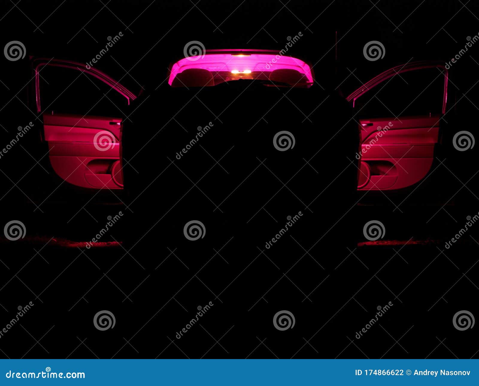 Car with a Red Light Inside on a Dark Night. Stock Photo - Image of ...