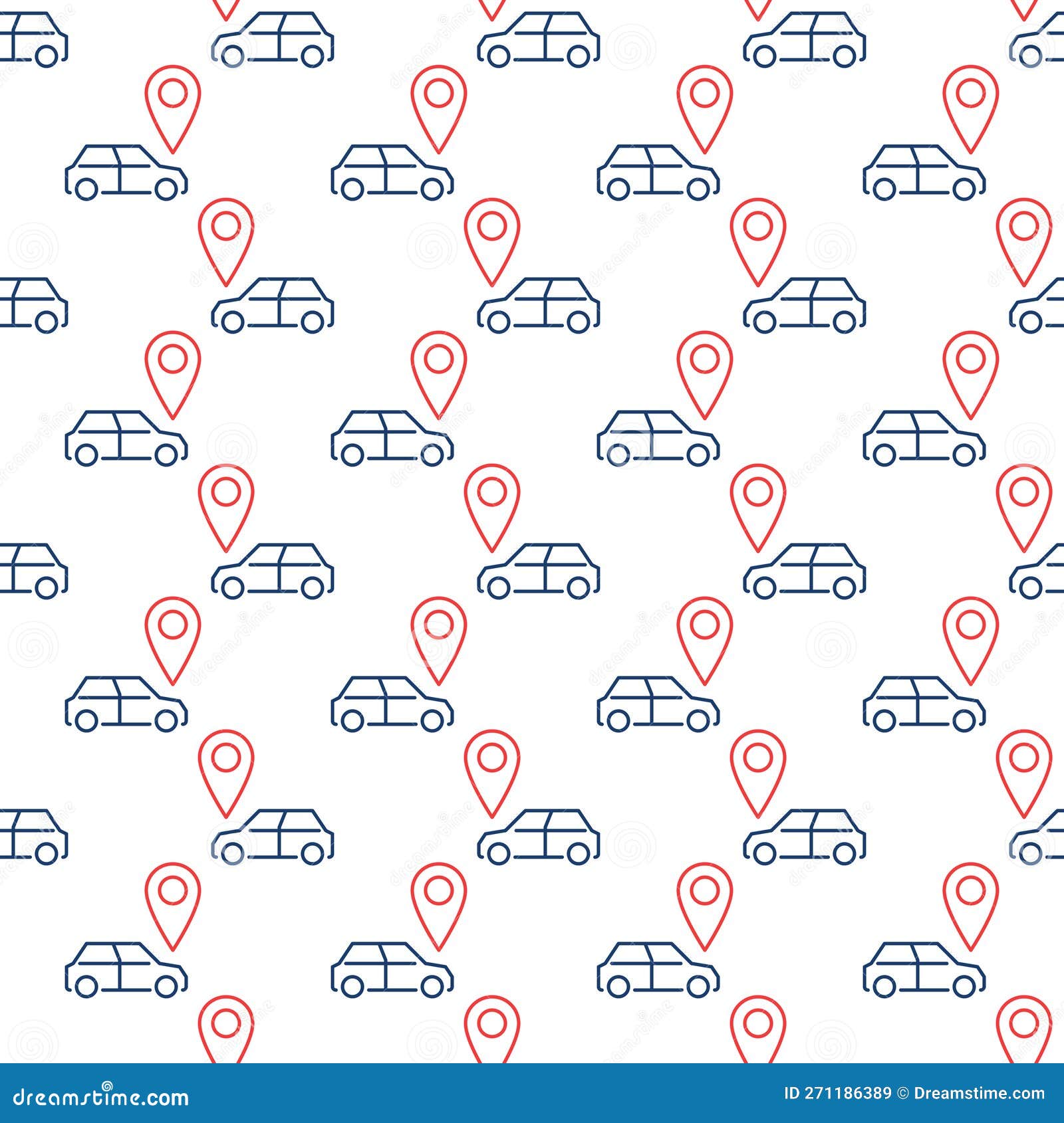 Car and Red Map Pointer Vector Location Line Seamless Pattern Stock ...