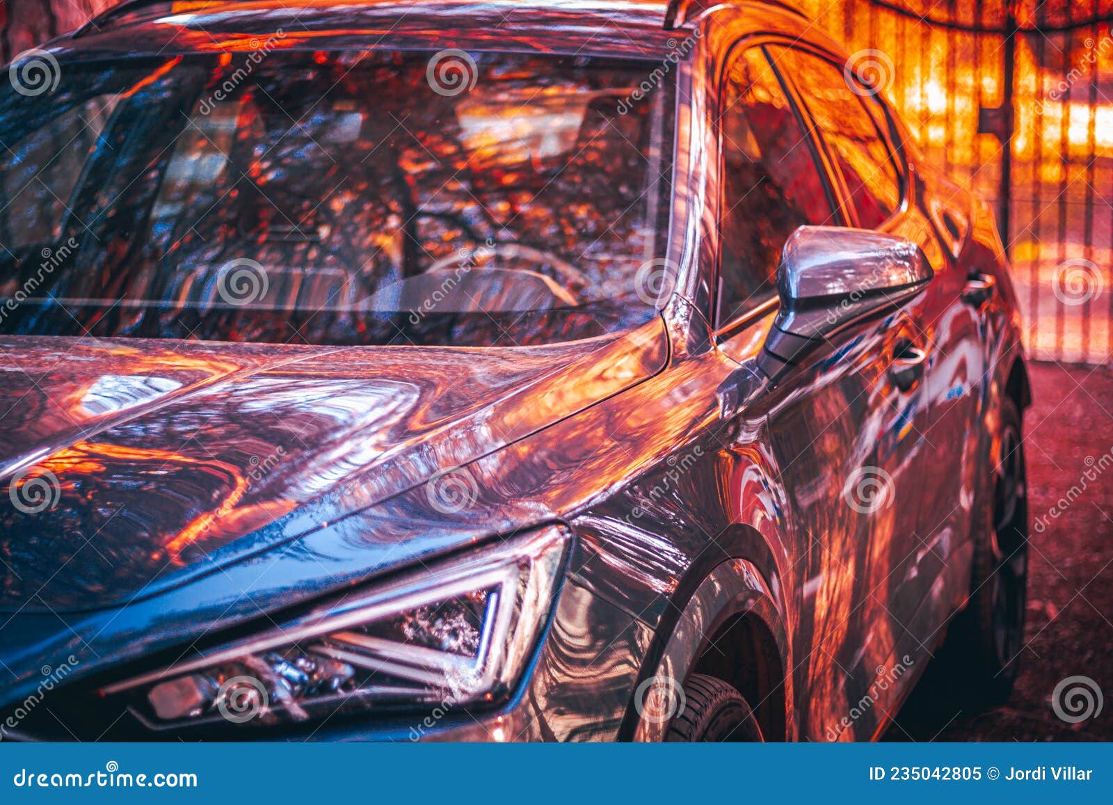 Car with the Reflection of the Sun. Stock Image - Image of driver, road ...