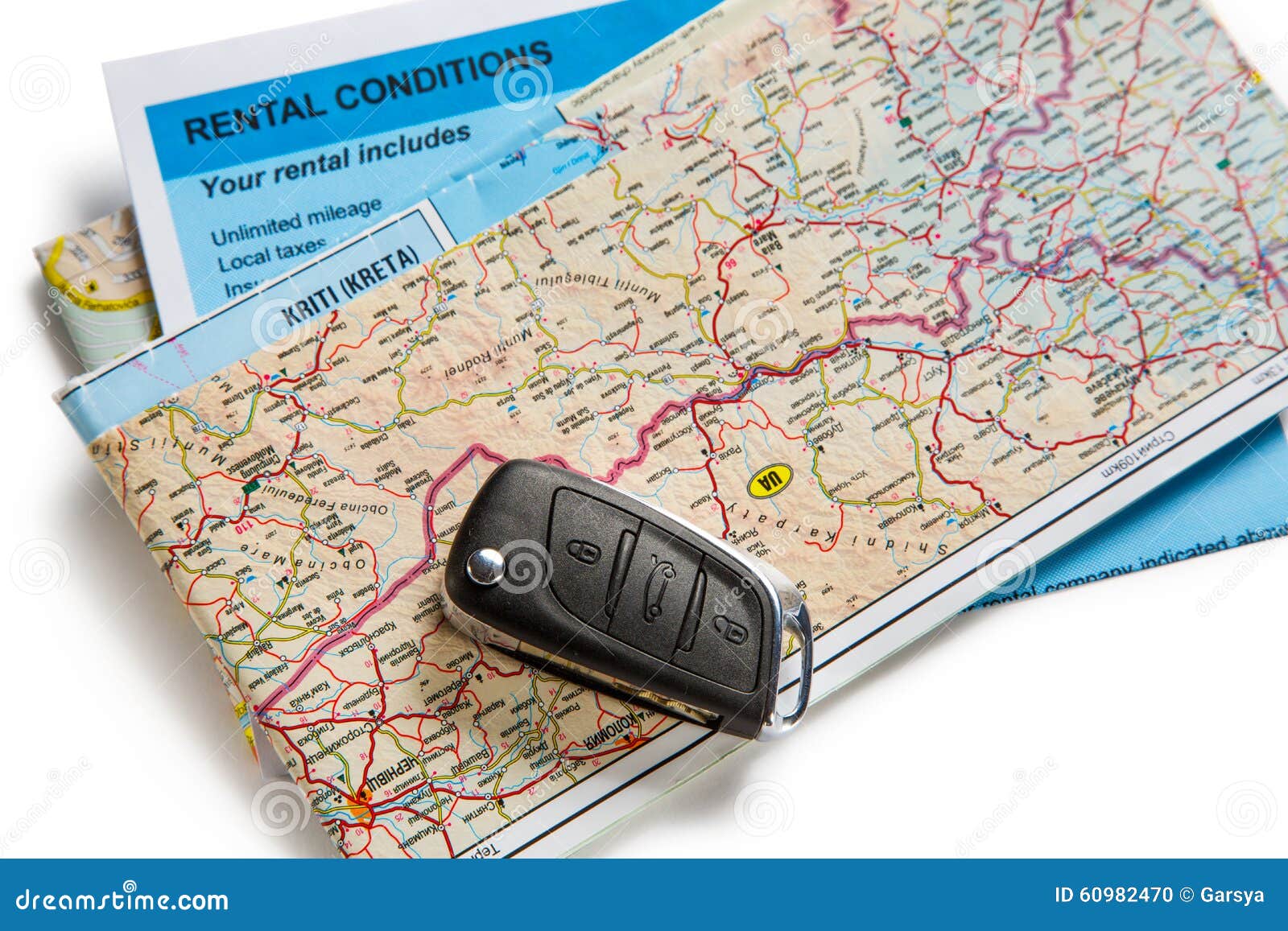 Car Remote Key, Map and Rental Agreement Stock Photo - Image of ...