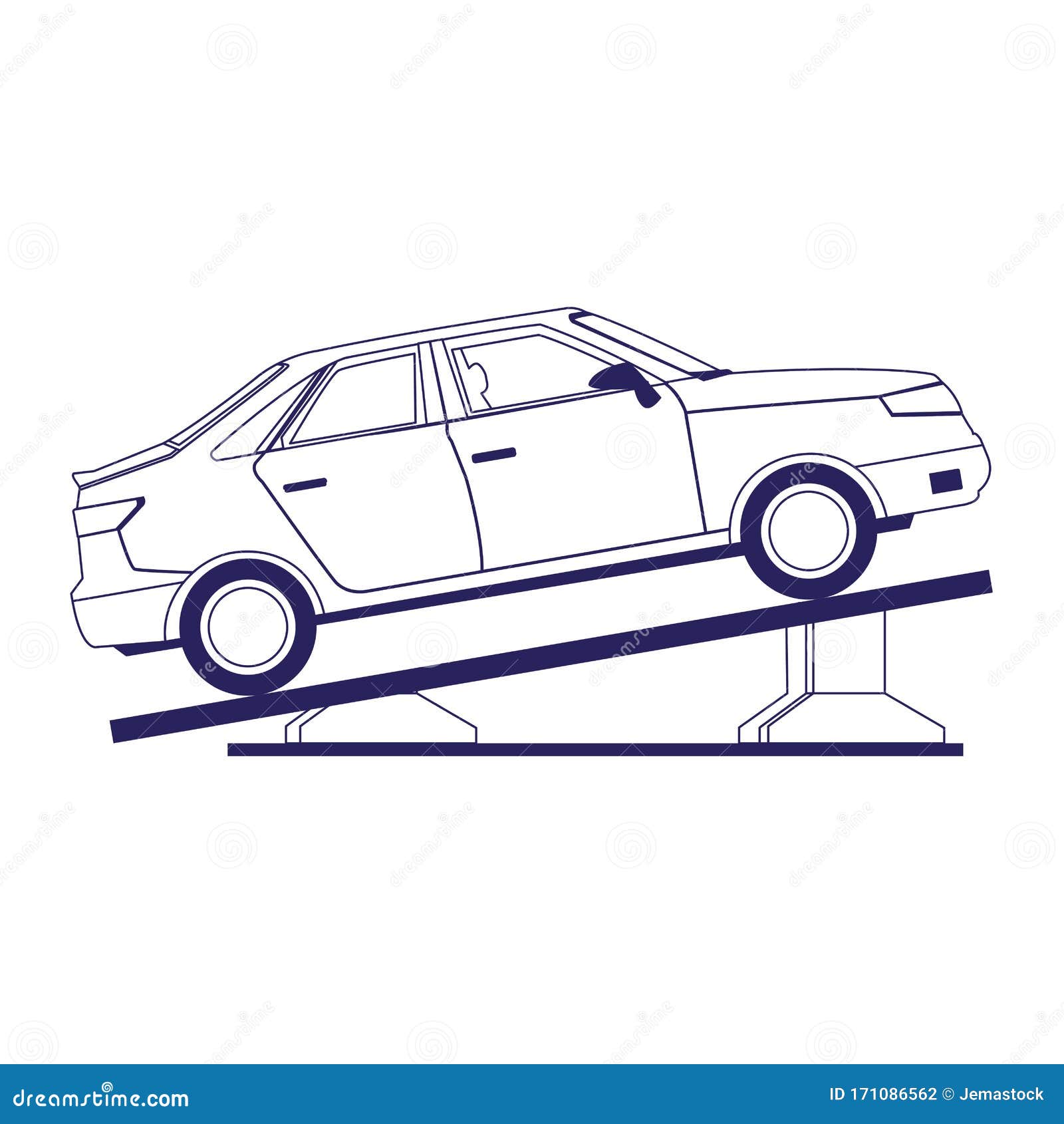 Car Repair Design of Elevated Car in a Lifting Icon Stock Vector ...