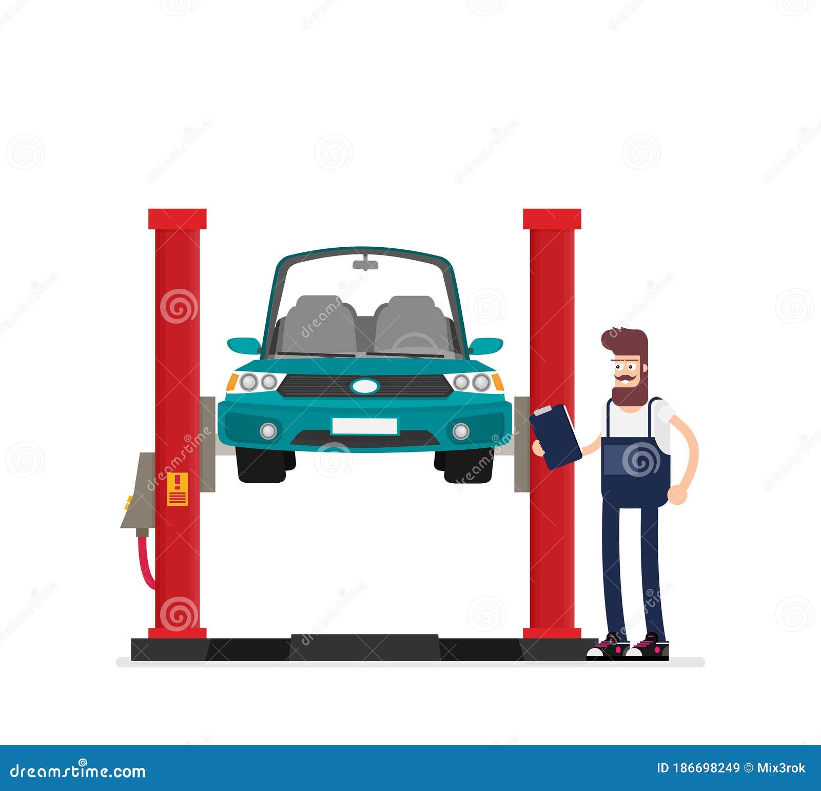 Car Repair. Car Lifted on Auto Lift Stock Vector - Illustration of ...