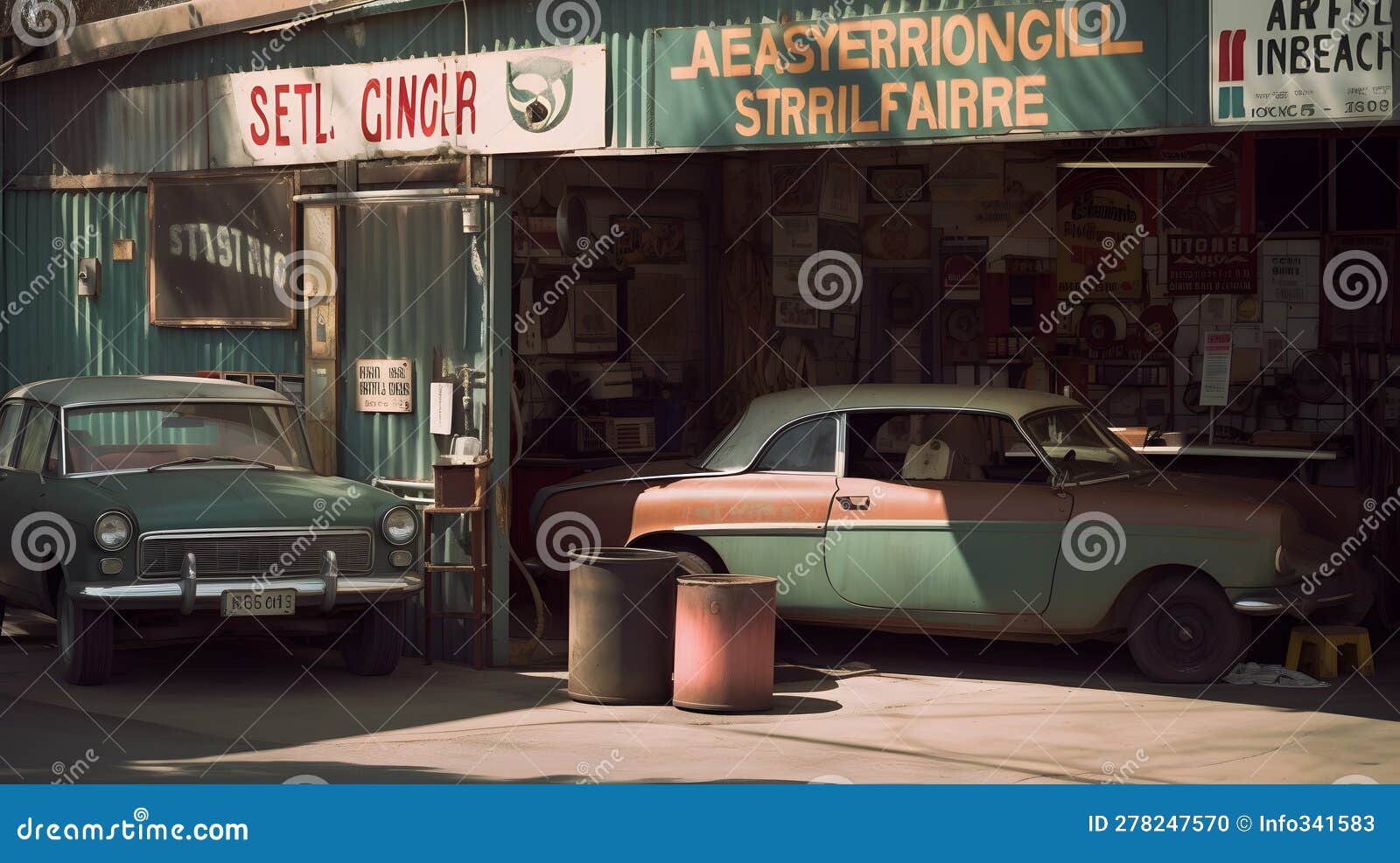 A Car Repair Shop with a Sign Displaying Services Offered Two ... A Car Repair Shop with a Sign Displaying Services Offered Two ...