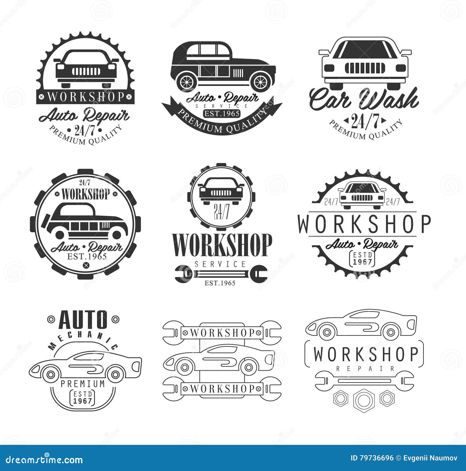 Car Repair Workshop. Classic Style Vector Monochrome Graphic Design ...