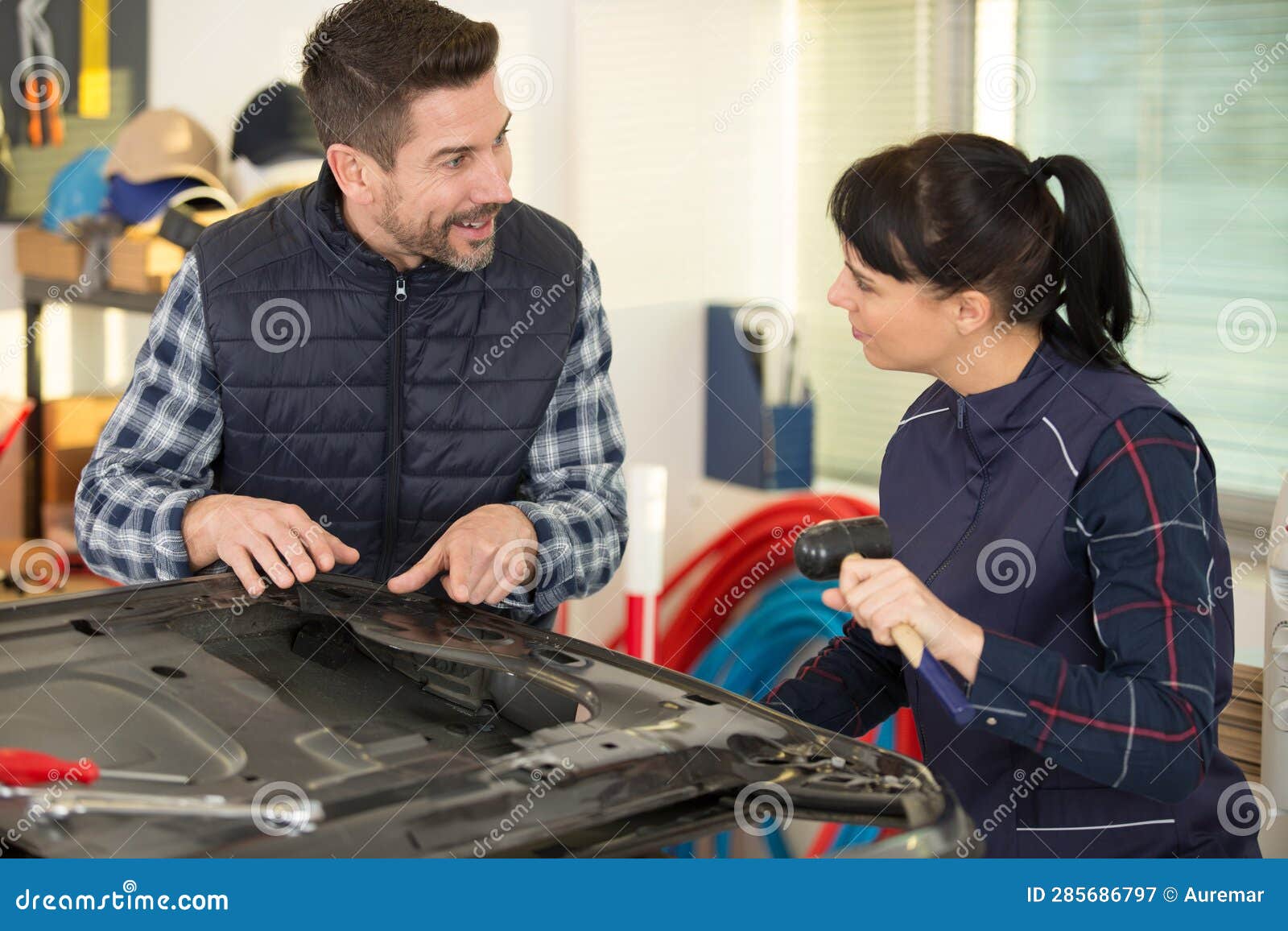 Car Repairers at Work in Garage Stock Image - Image of painter ...