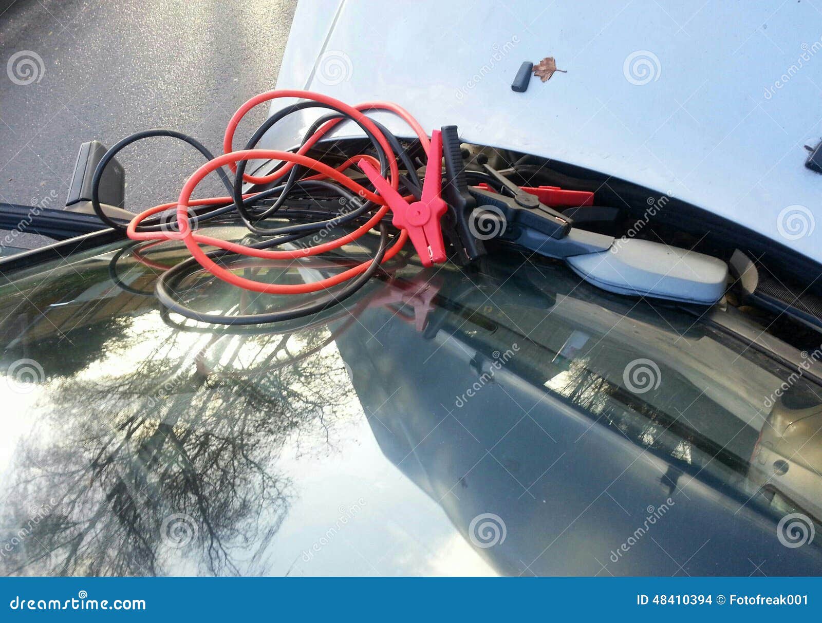 Car Repairing Battery with Jumper Cables Stock Photo - Image of cables ...