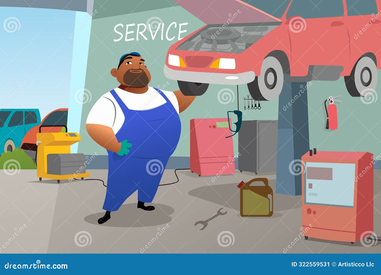 Car Repairman Mechanic Doing Service Vector Illustration Stock Vector ...
