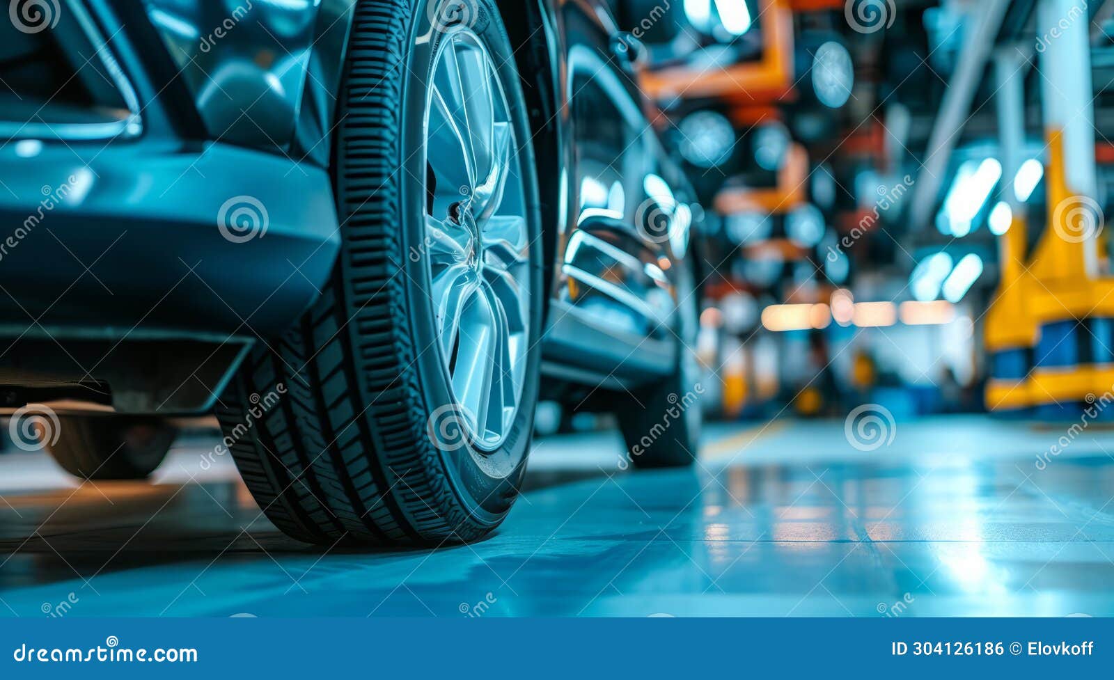 Car Repairman in Service Garage Replacing Wheel of the Broken Car Stock ...