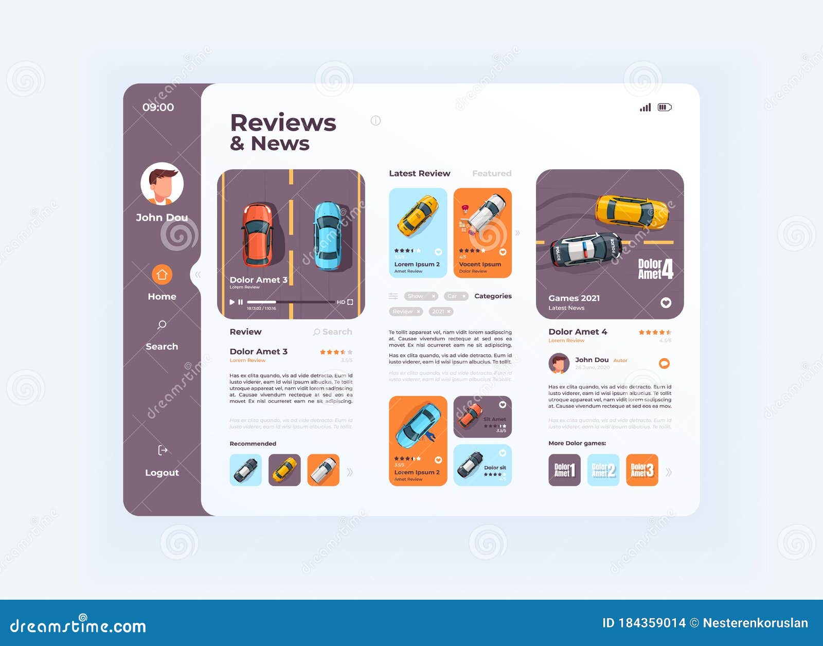 Car Reviews and News Tablet Interface Vector Template Stock Vector ...