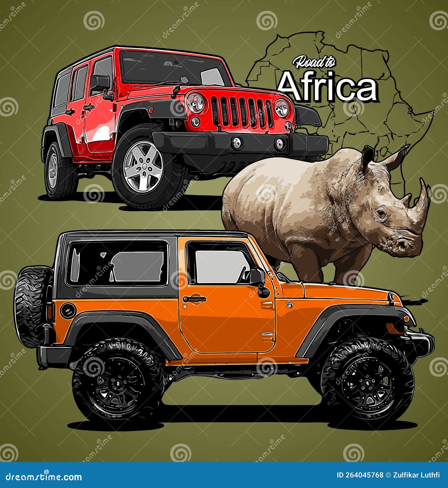 Car and rhino stock vector. Illustration of bumper, wildlife - 264045768