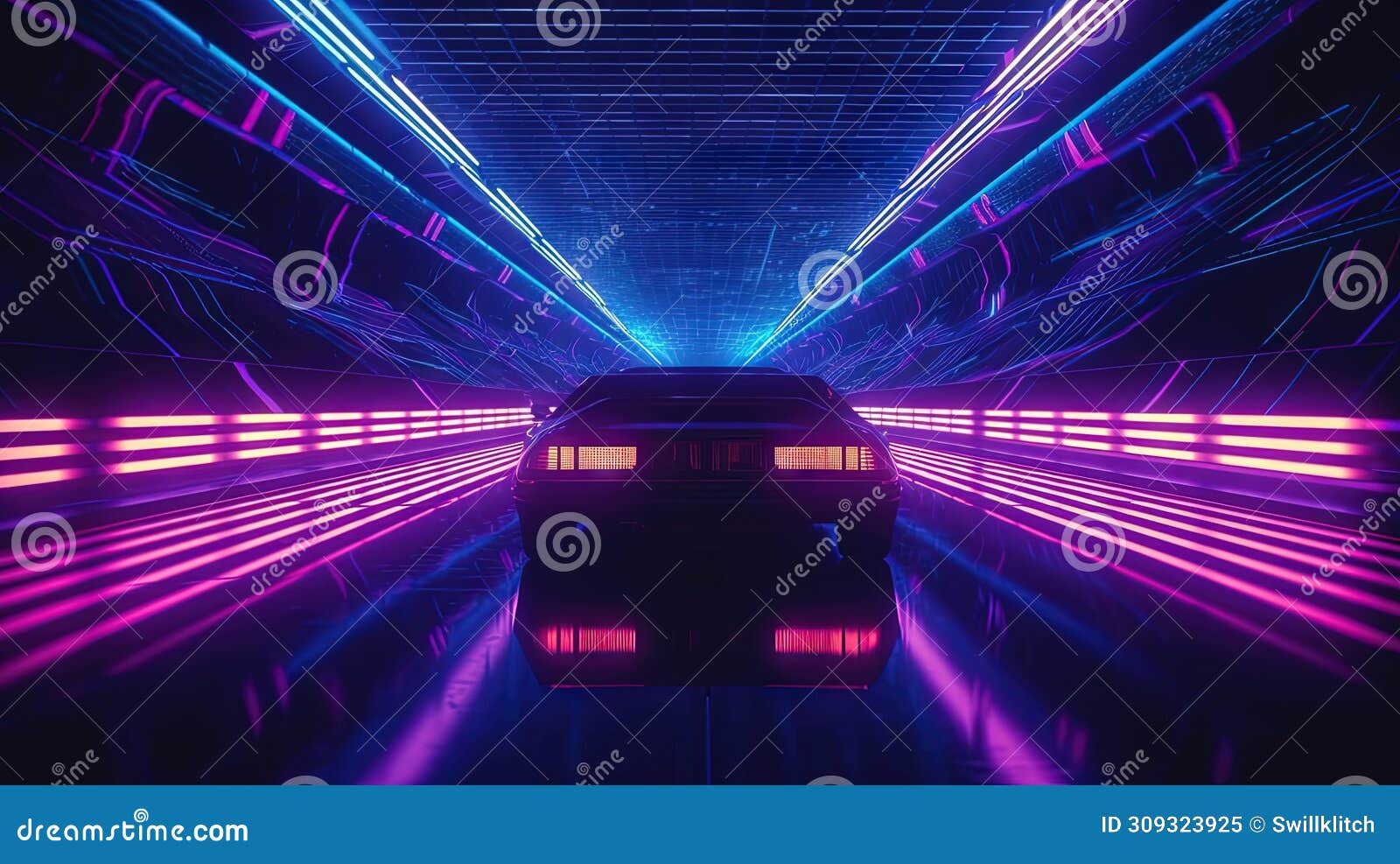 Car Ride on the Neon Road in 80s Retro Synthwave Style. Stock Image ...