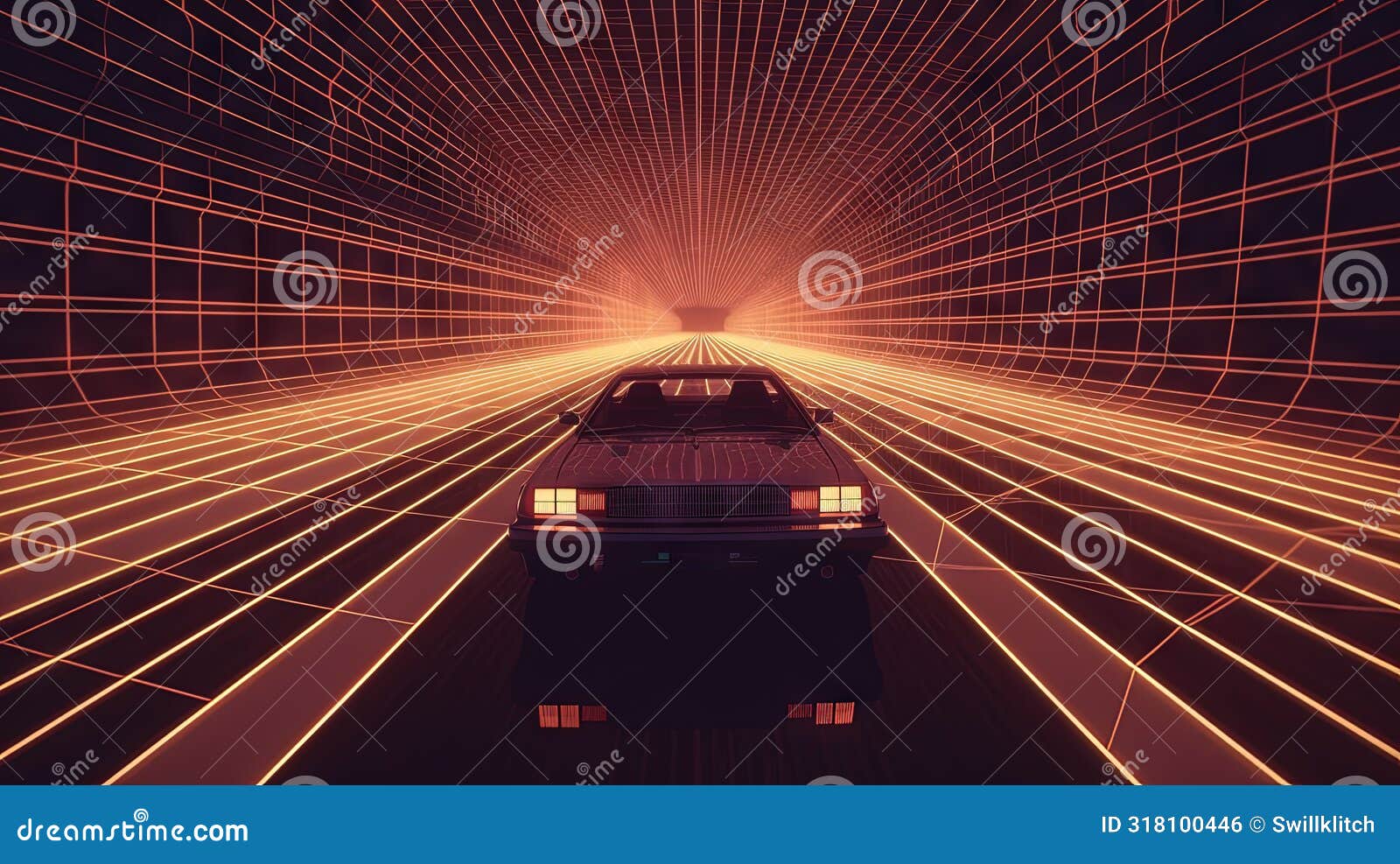 Car Ride on the Neon Road in 80s Retro Synthwave Style. Stock Photo ...