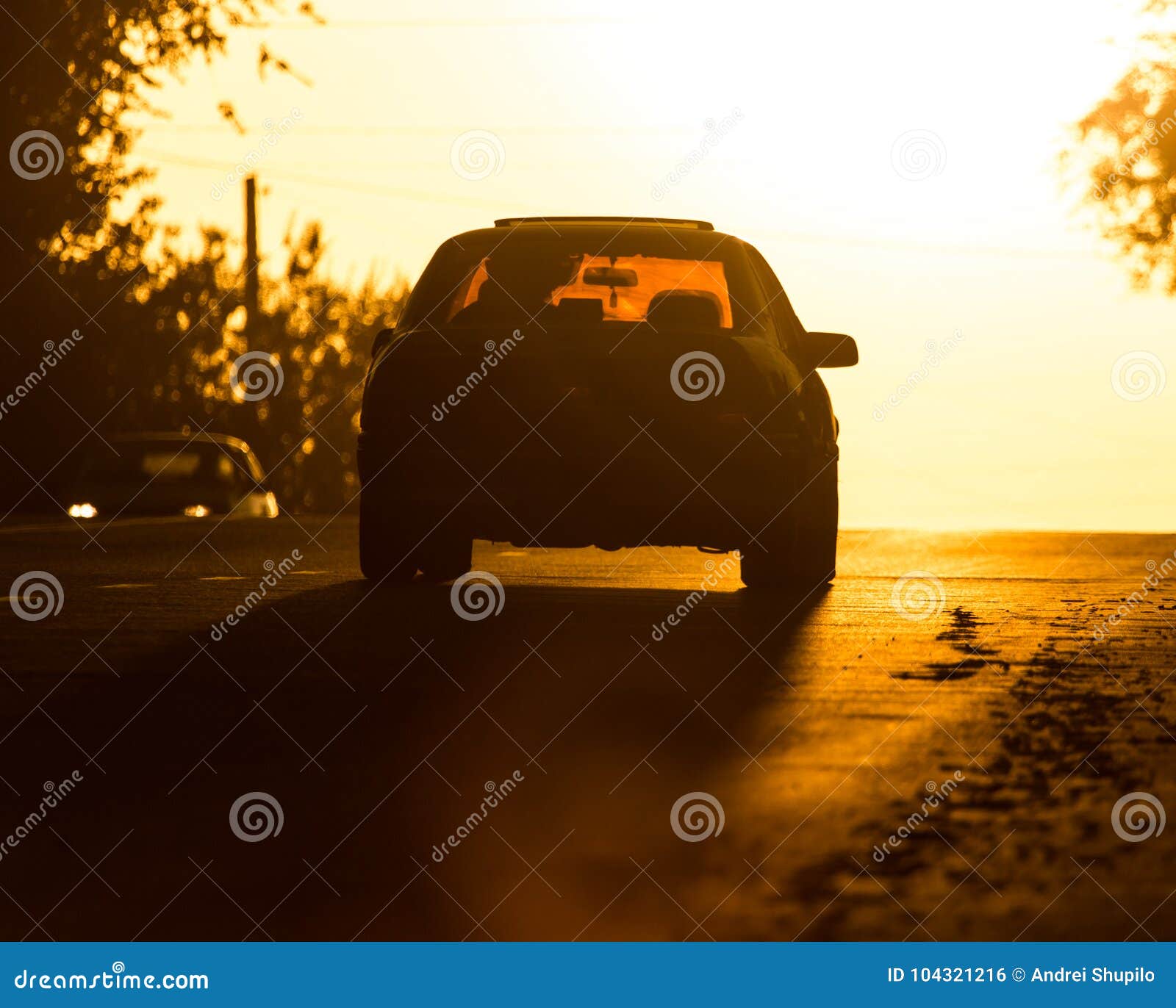 Car Rides on the Road at Sunset Stock Photo - Image of nature, night ...
