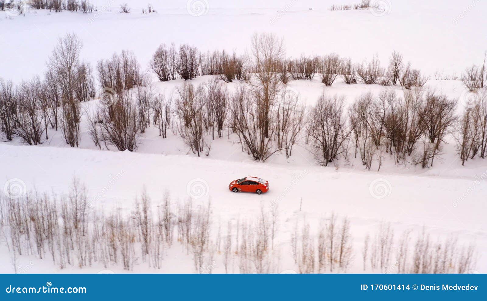 Car Rides on a Winter Snowy Road, Top View. Stock Photo - Image of snow ...
