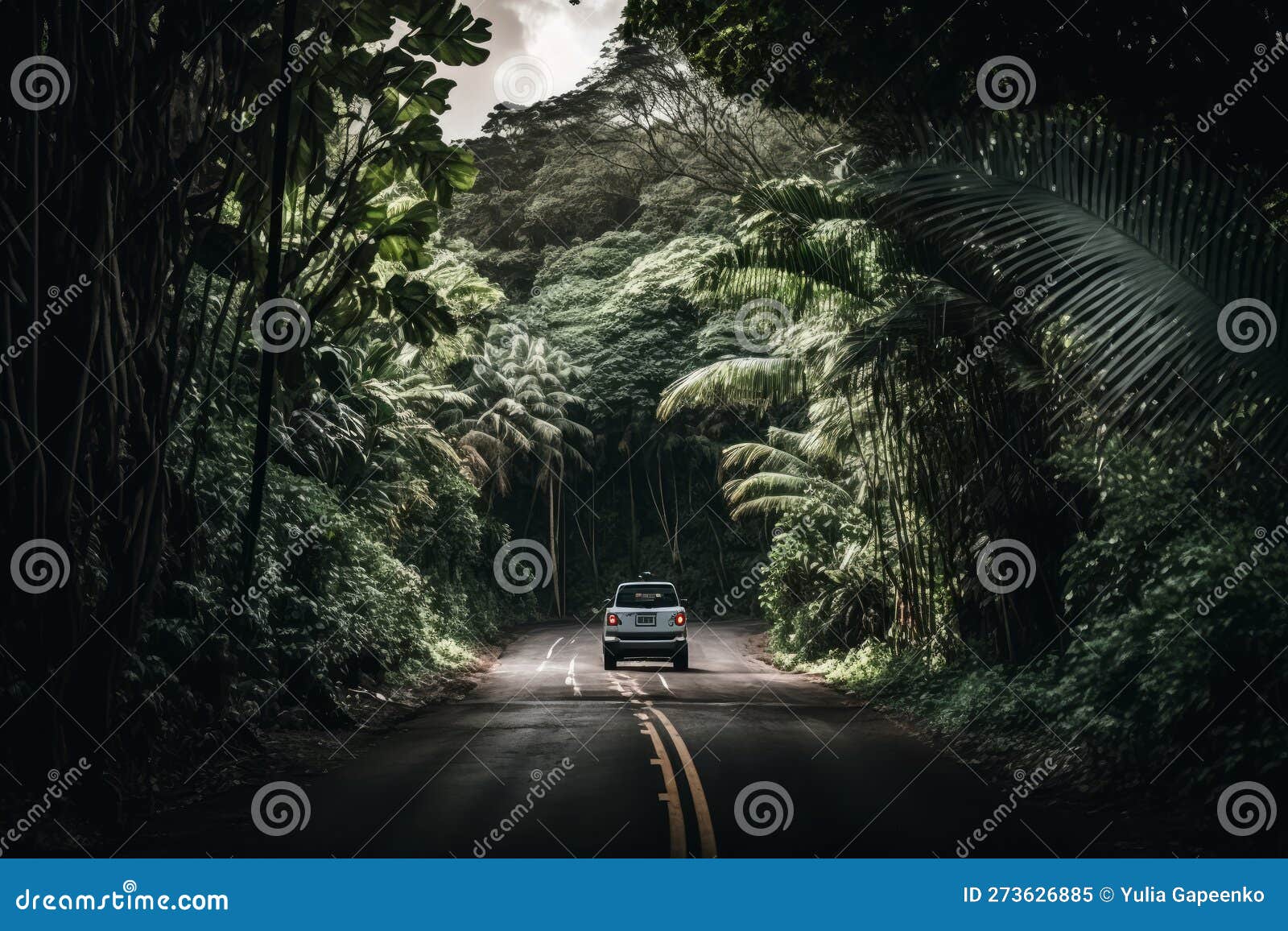 Car Riding on Road in Tropical Forest. Illustration AI Generative Stock ...
