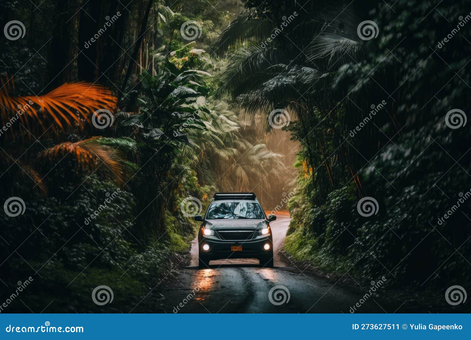 Car Riding on Road in Tropical Forest. Illustration AI Generative Stock ...