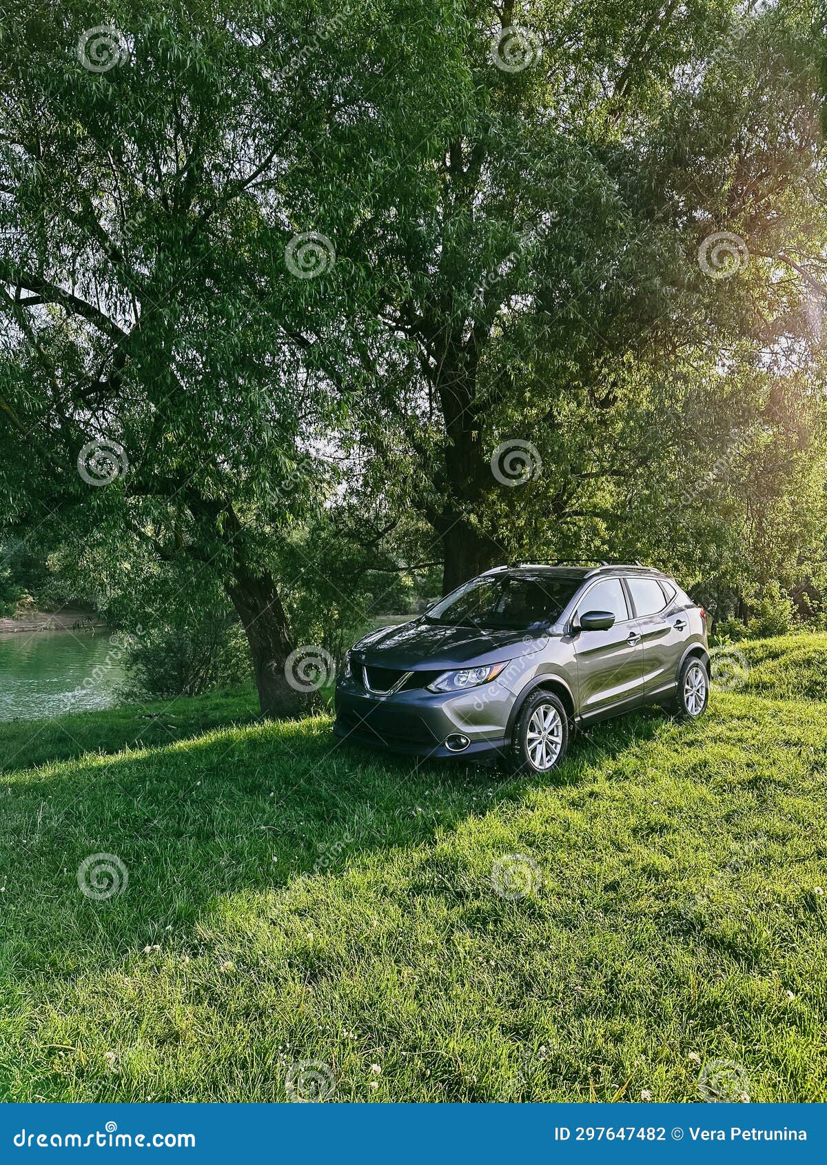 Car at Riverside at Sunset at Summer Day Stock Photo - Image of ...