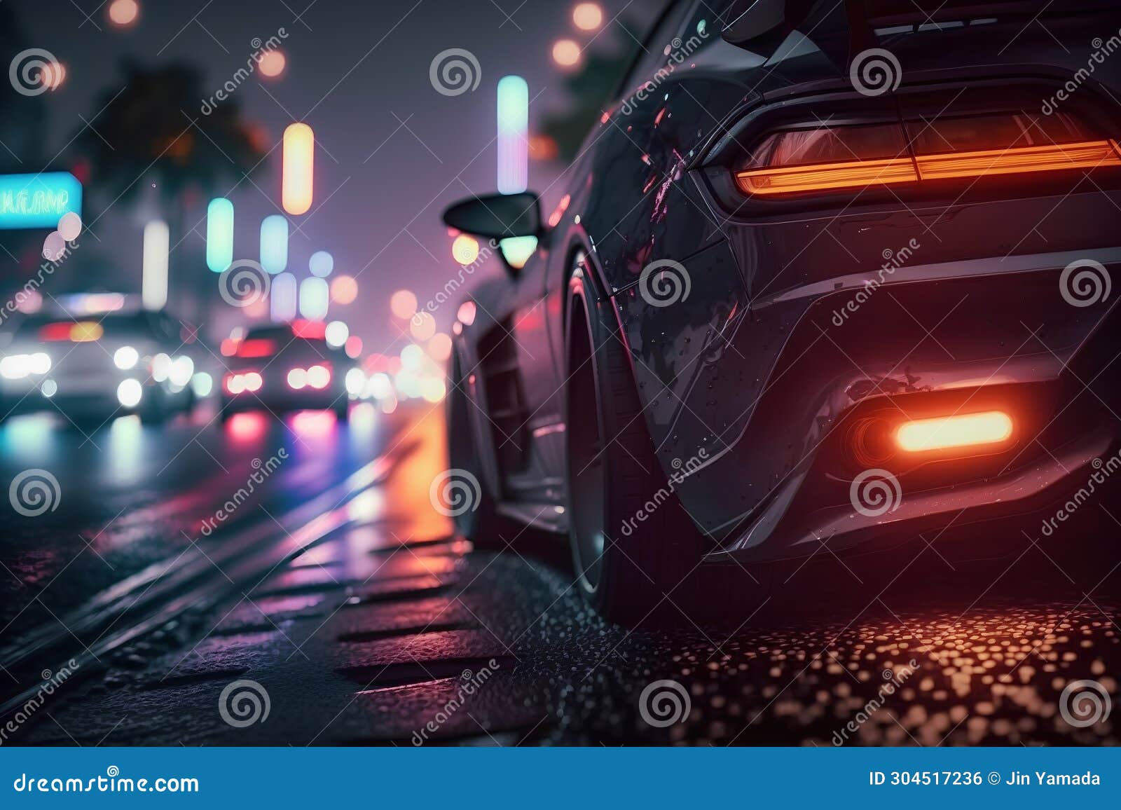 Car on the Road in the City at Night. 3d Rendering Stock Illustration ...