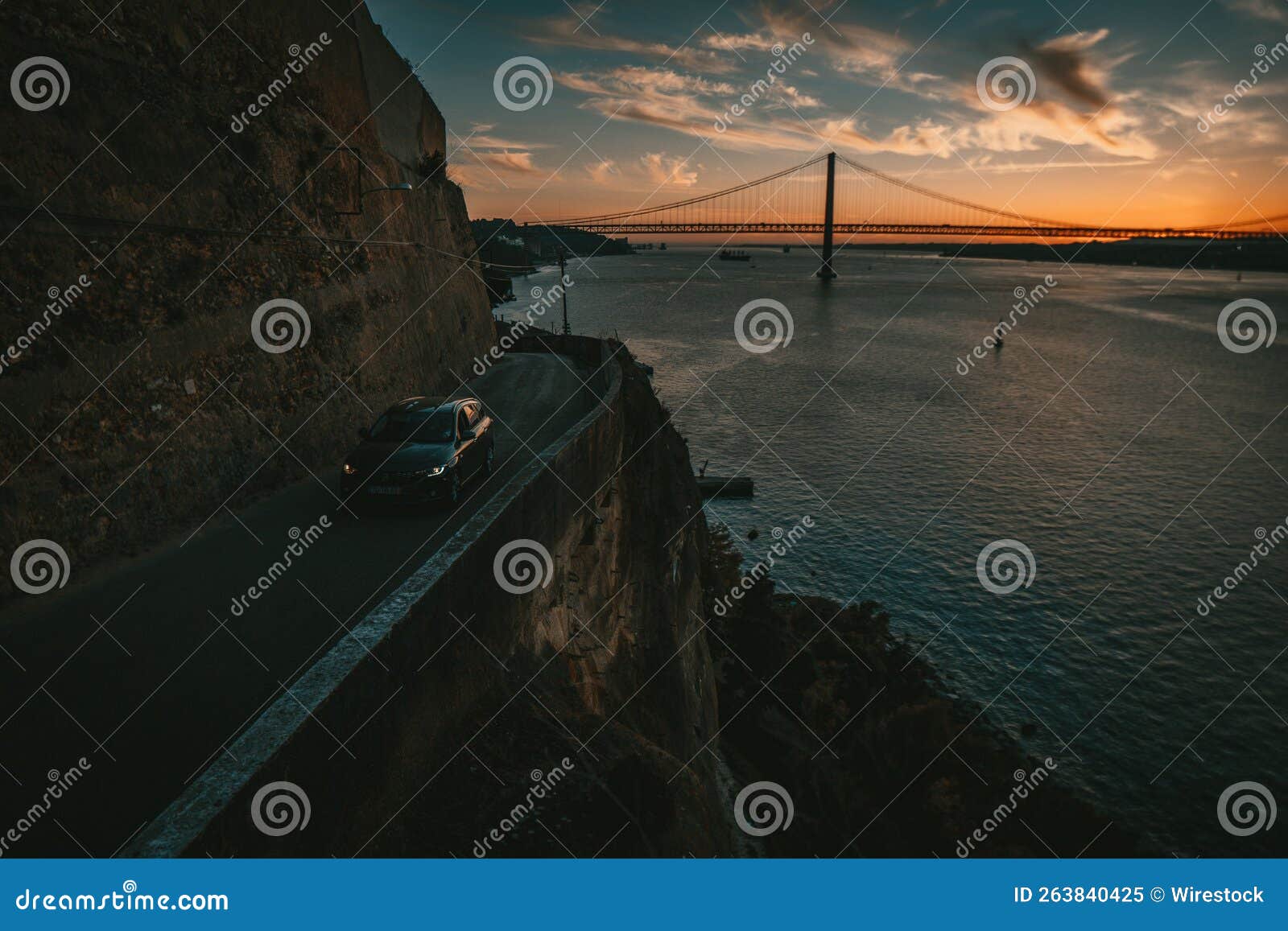 Car on a Road on a Cliff on the Sunset Editorial Image - Image of ...