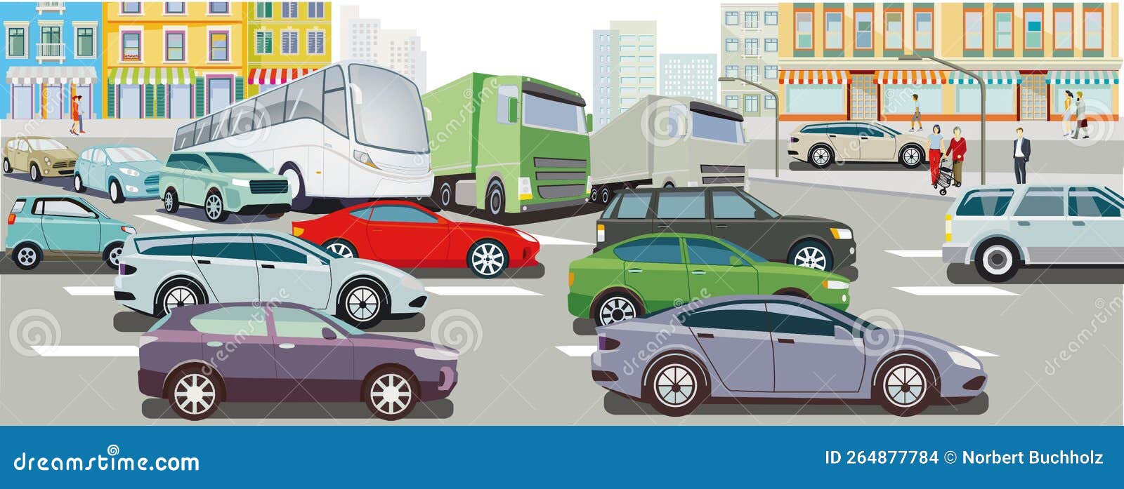 Car on the Road Junction in Traffic Jam, Illustration Stock Vector ...