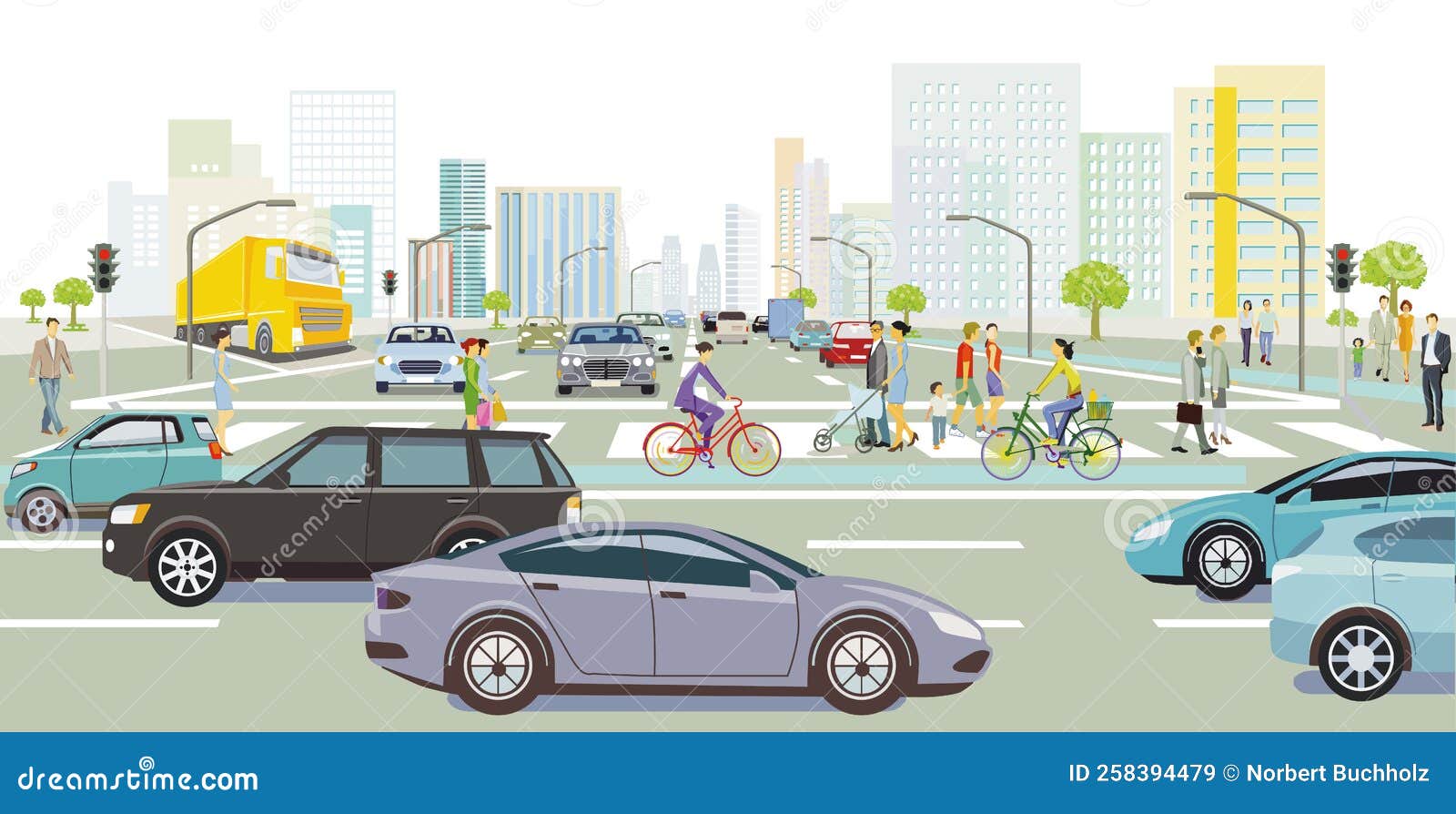 Car on the Road Junction in Traffic Jam with Pedestrian Crossing ...